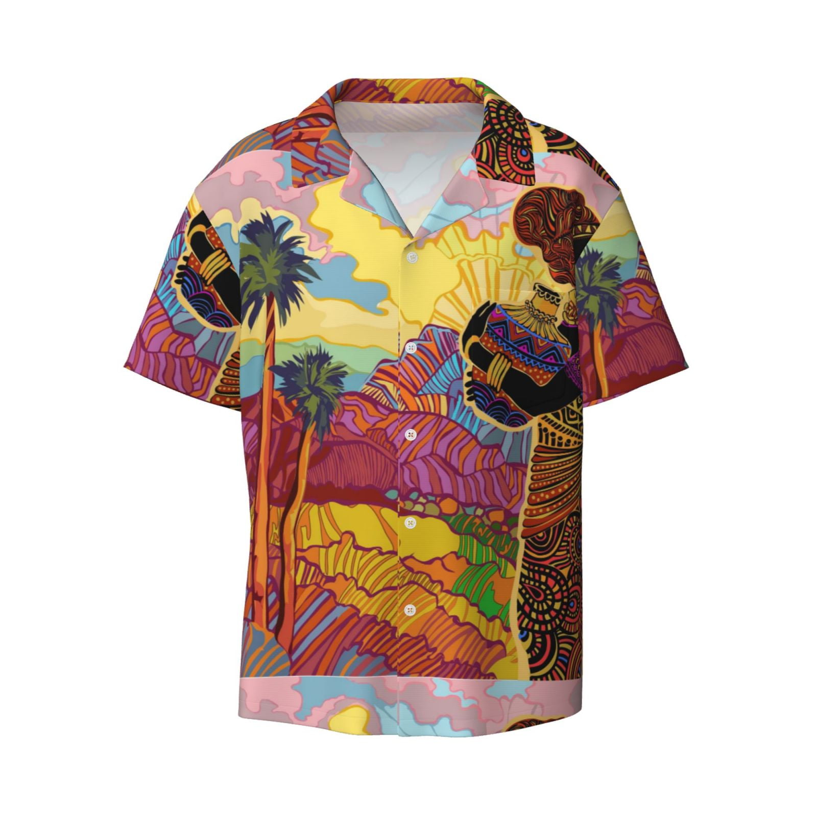 Disketp Men's Hawaiian Beautiful African Woman Print Shirts Button Down ...