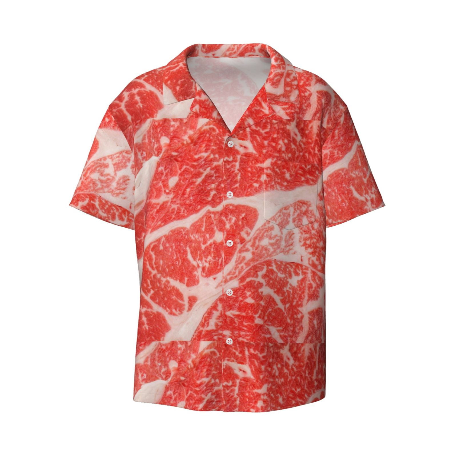 Disketp Men's Hawaiian Beef Steaks Print Shirts Button Down Holiday ...