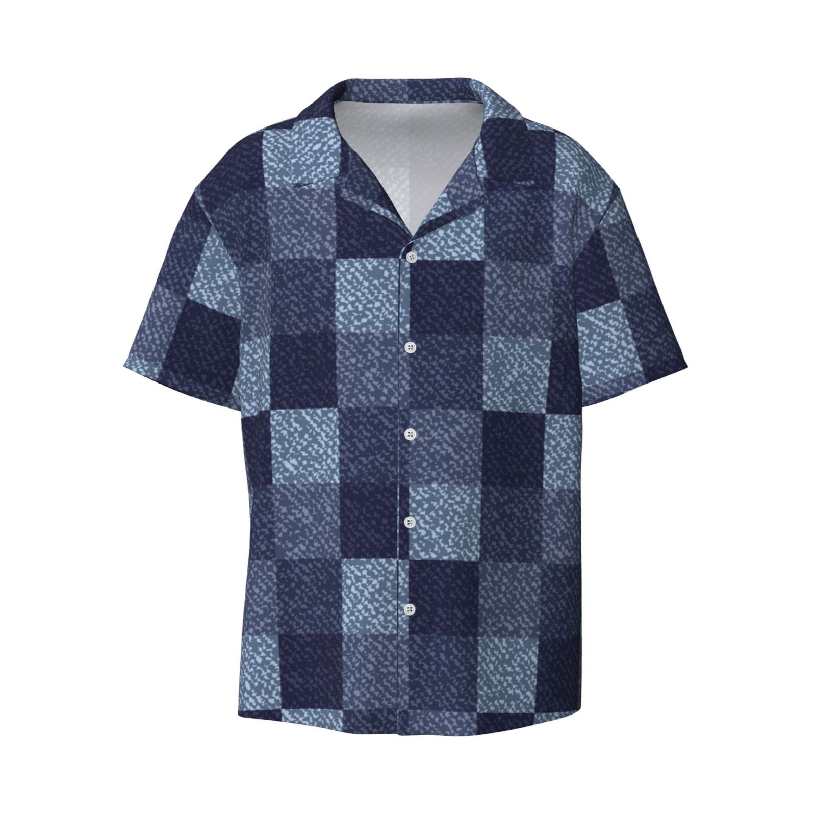 Disketp Men's Hawaiian Blue Gingham Buffalo Check Print Shirts Button ...