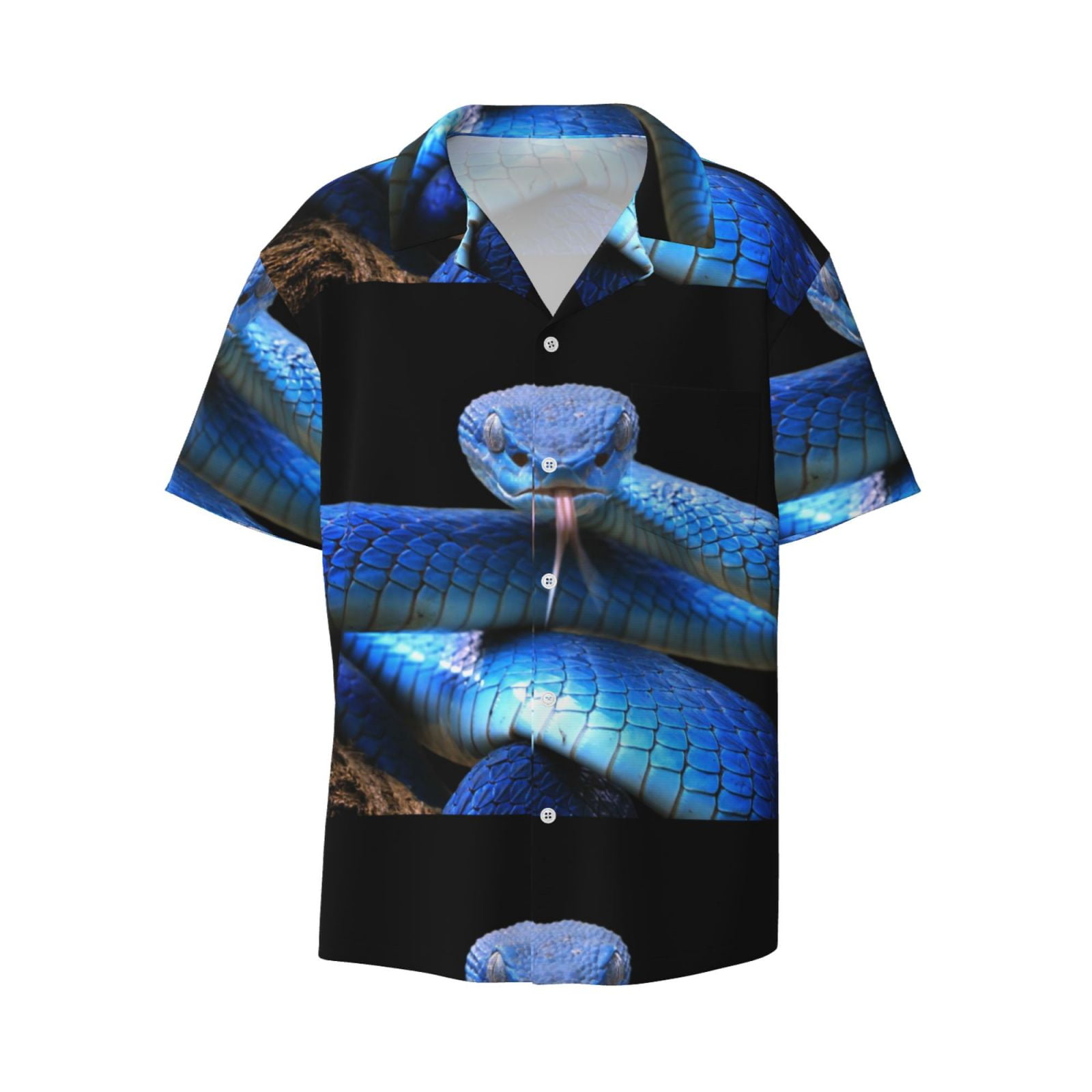 Disketp Men's Hawaiian Blue Viper Snake Print Shirts Button Down ...