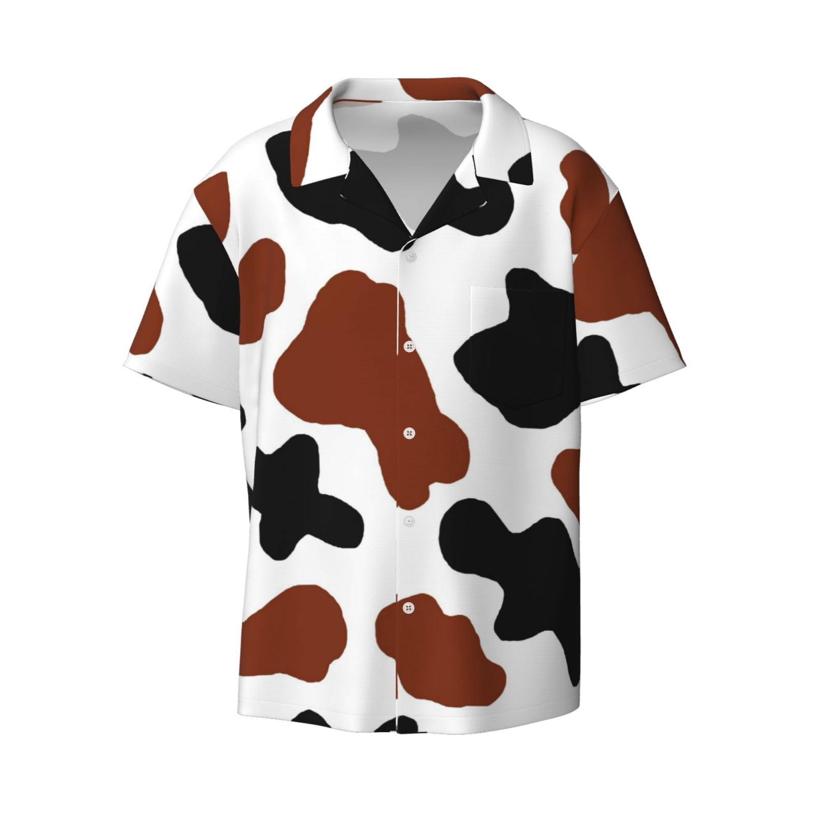 Disketp Men's Hawaiian Brown Black Cow Print Shirts Button Down Holiday ...