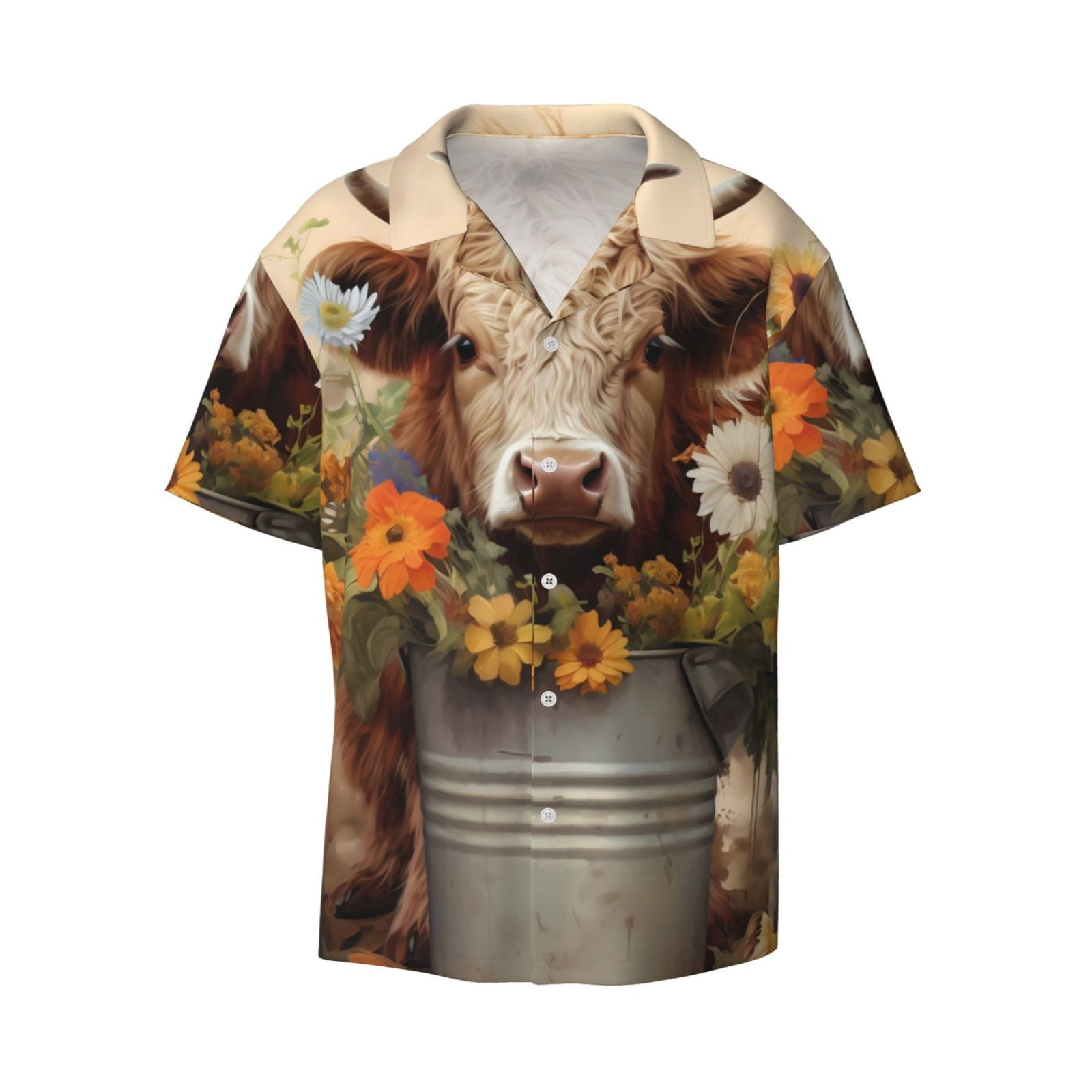 Disketp Men's Hawaiian Bucket Flower Cow Print Shirts Button Down ...