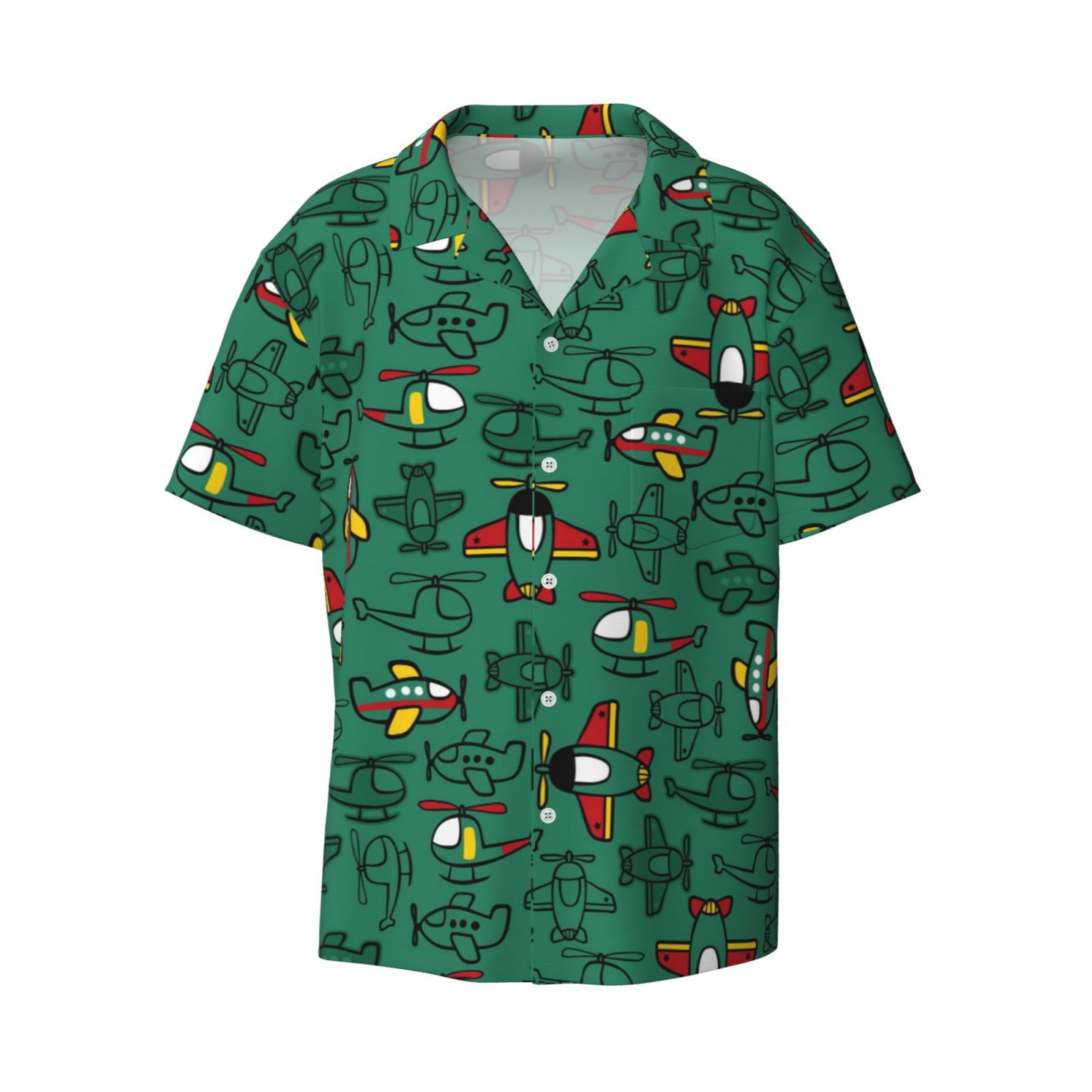 Disketp Men's Hawaiian Cartoon Air Transportation Print Shirts Button ...