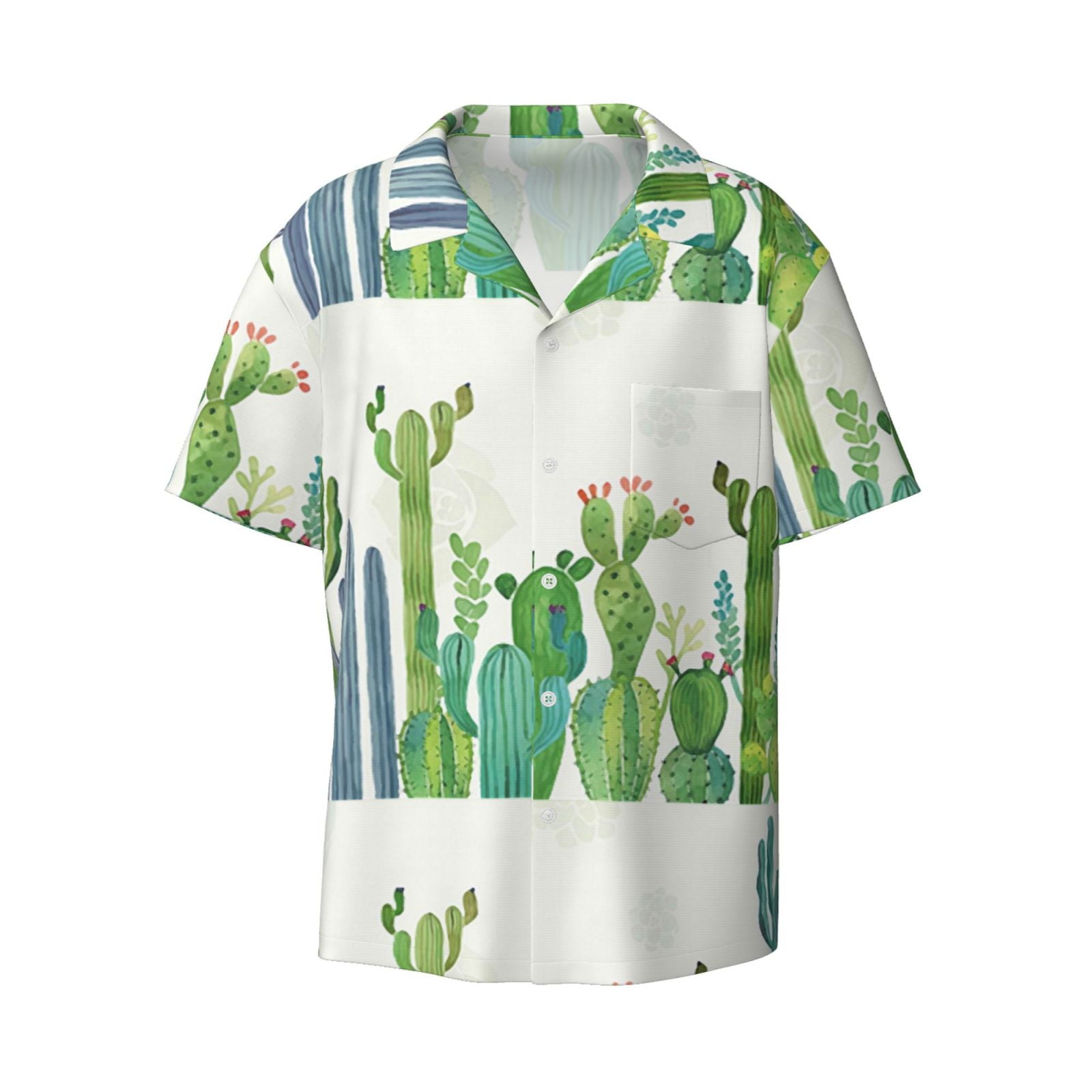 Disketp Men's Hawaiian Cartoon Cactus Print Shirts Button Down Holiday ...