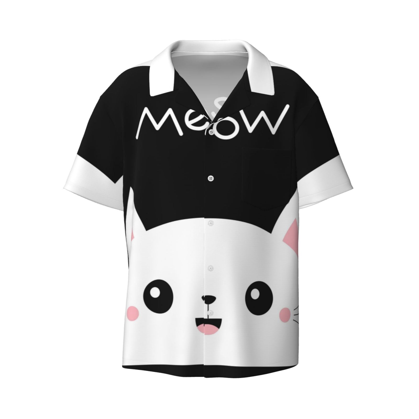 Disketp Men's Hawaiian Cat Meow Print Shirts Button Down Holiday Beach ...