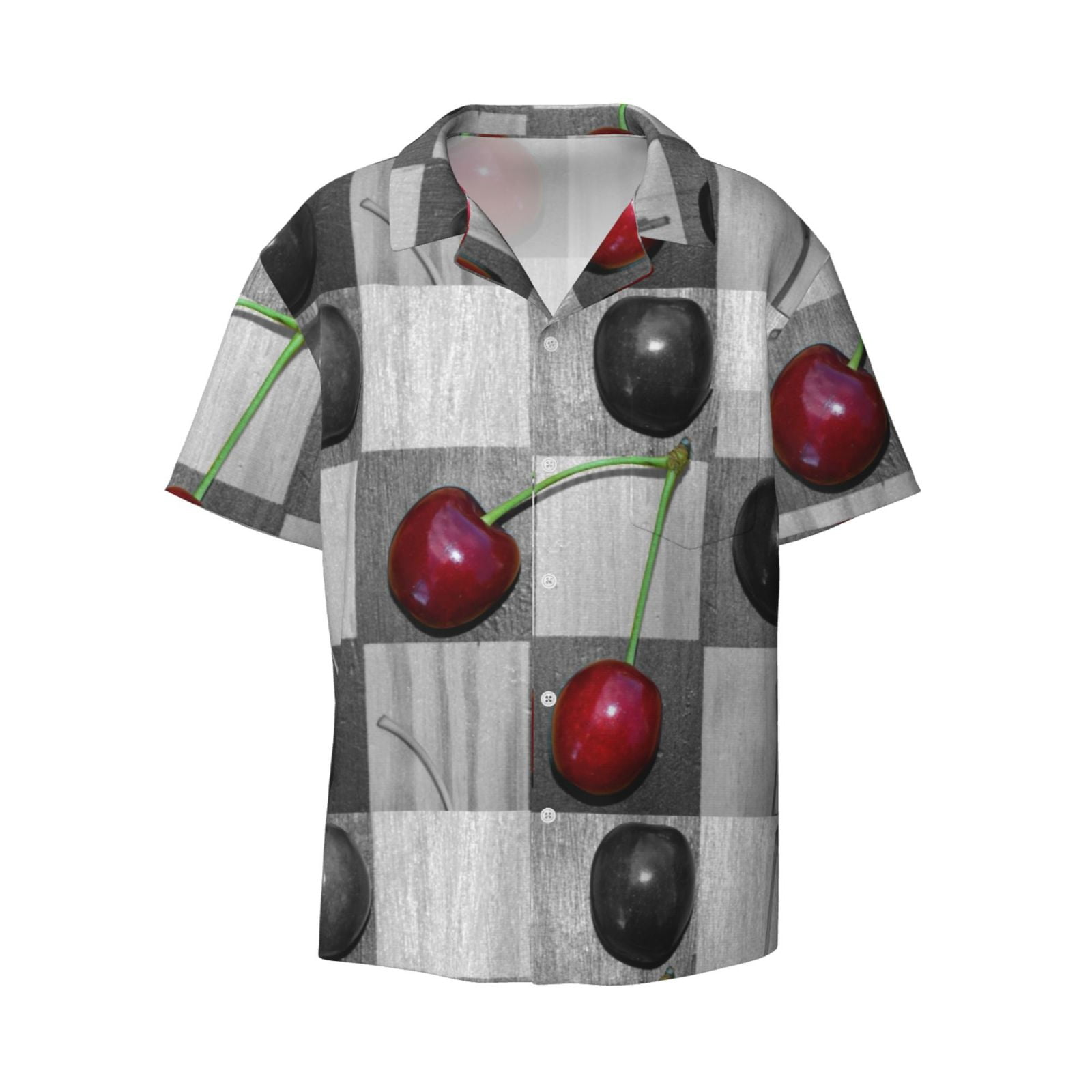 Disketp Men's Hawaiian Cherries laid Print Shirts Button Down Holiday ...
