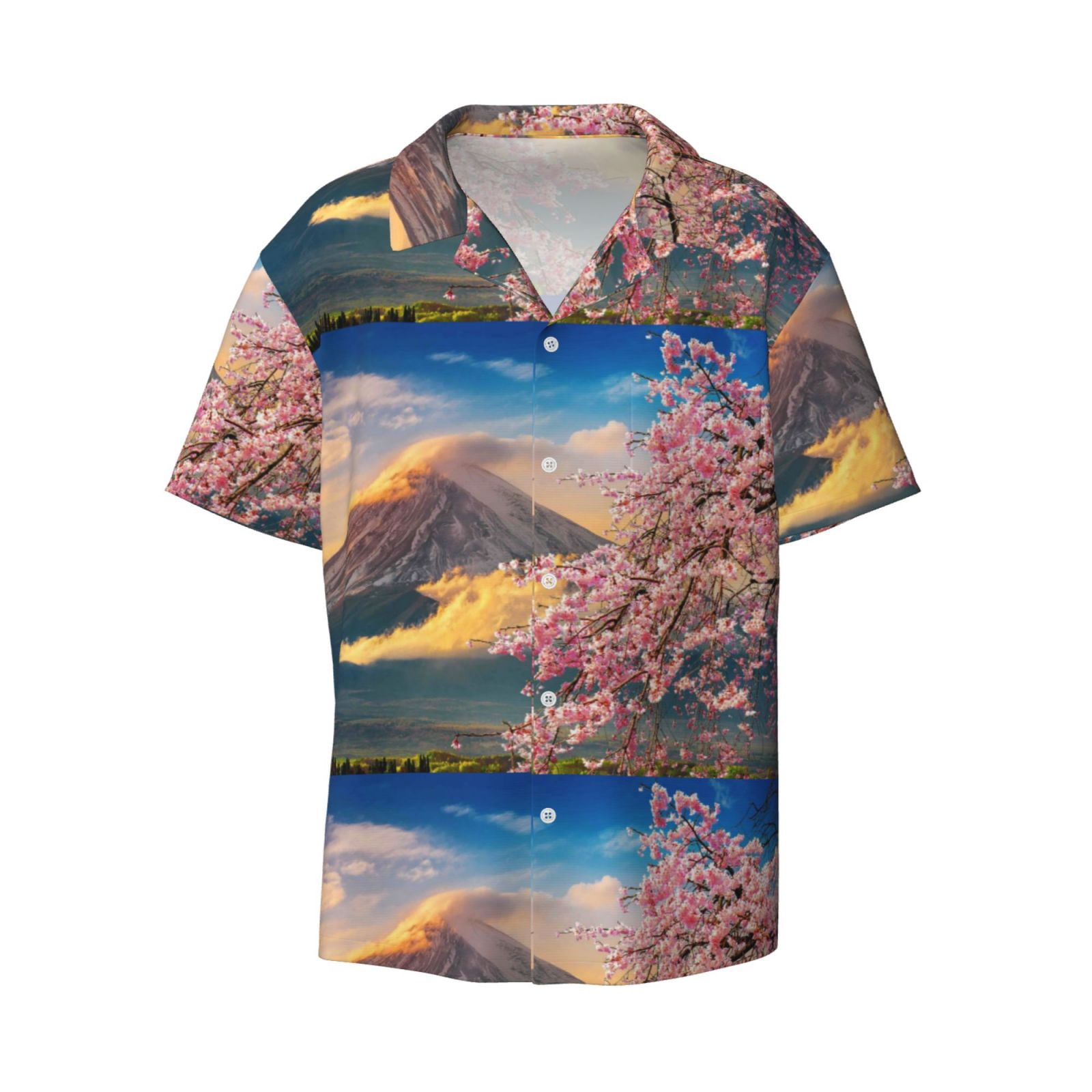 Disketp Men's Hawaiian Cherry Blossoms Print Shirts Button Down Holiday ...