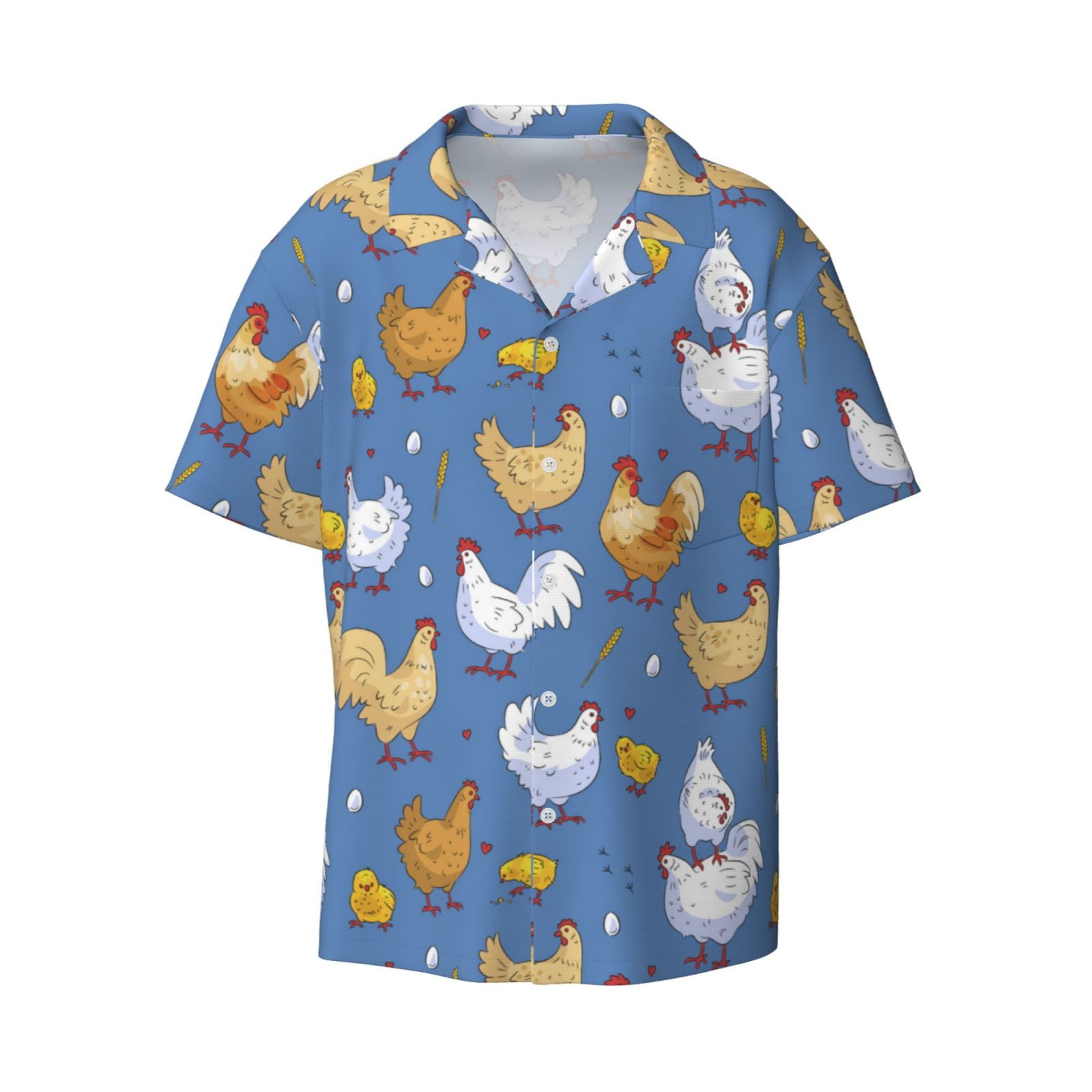 Disketp Men's Hawaiian Chicken Family Print Shirts Button Down Holiday ...