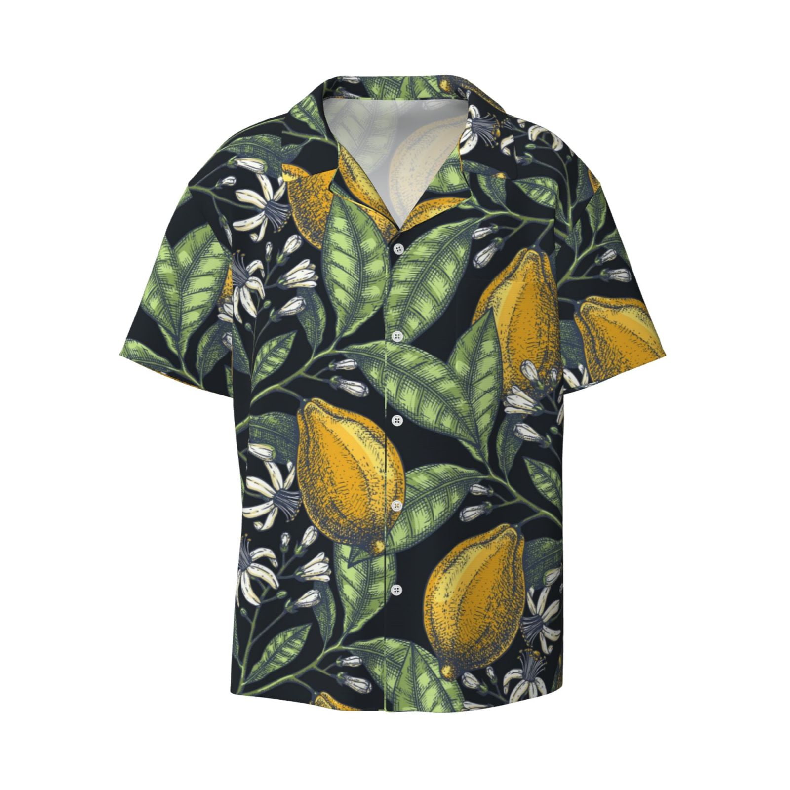 Disketp Men's Hawaiian Citrus Fruits Elegant Lemons Print Shirts Button ...