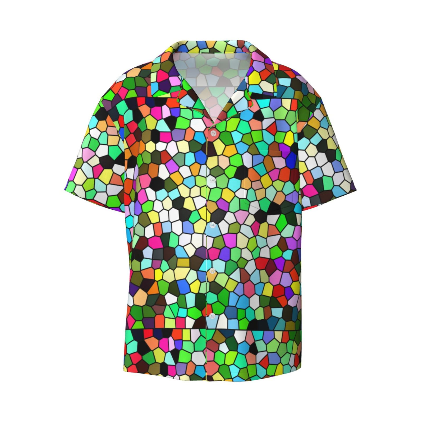 Disketp Men's Hawaiian Colorful Tie Dye Stained Glass Print Shirts ...