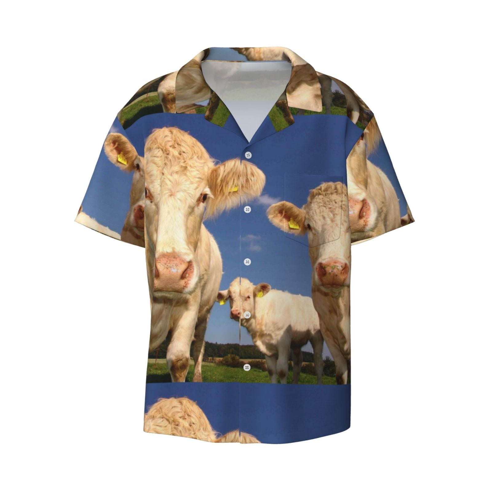Disketp Men's Hawaiian Cows Cattles Print Shirts Button Down Holiday ...