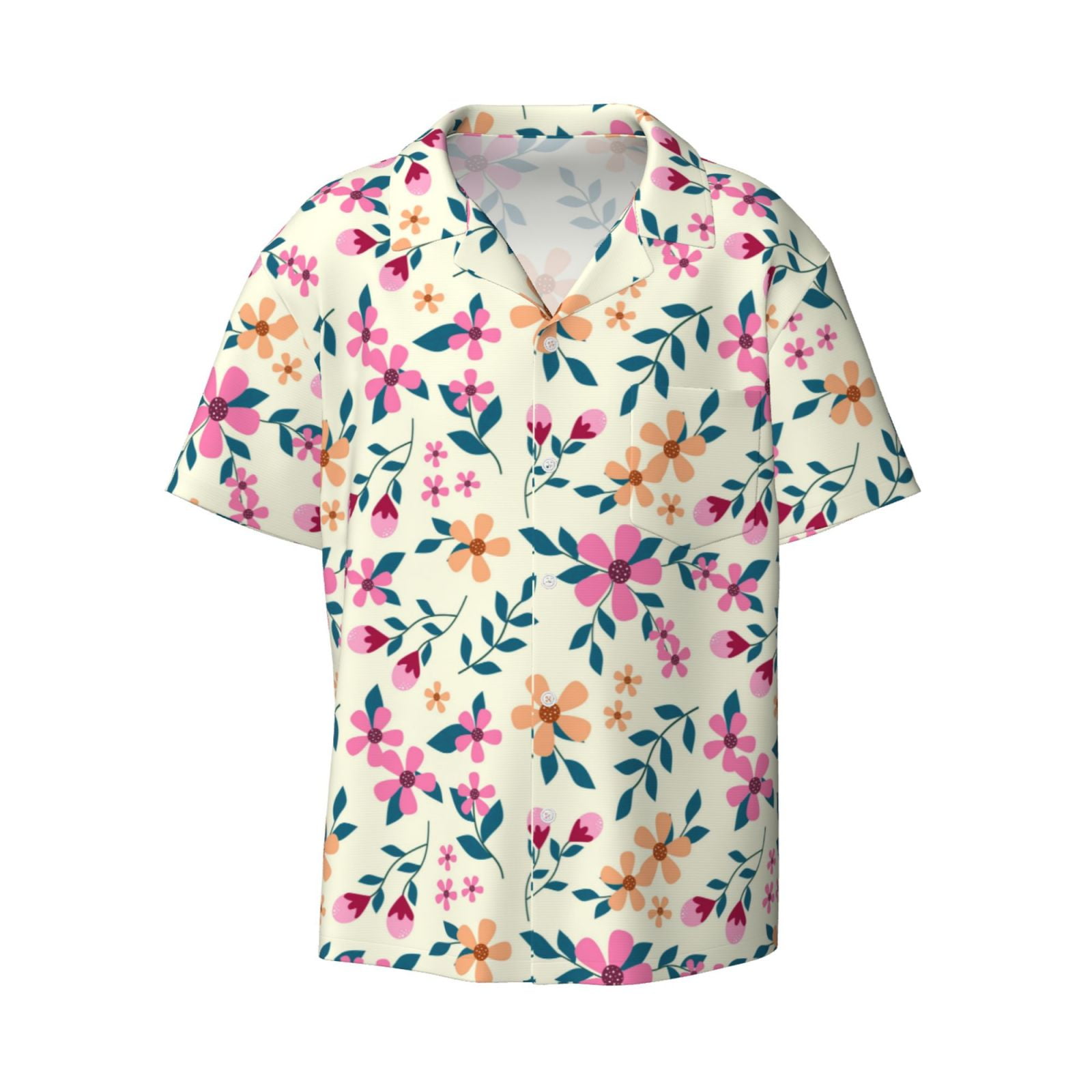 Disketp Men's Hawaiian Cute Flower Print Shirts Button Down Holiday ...