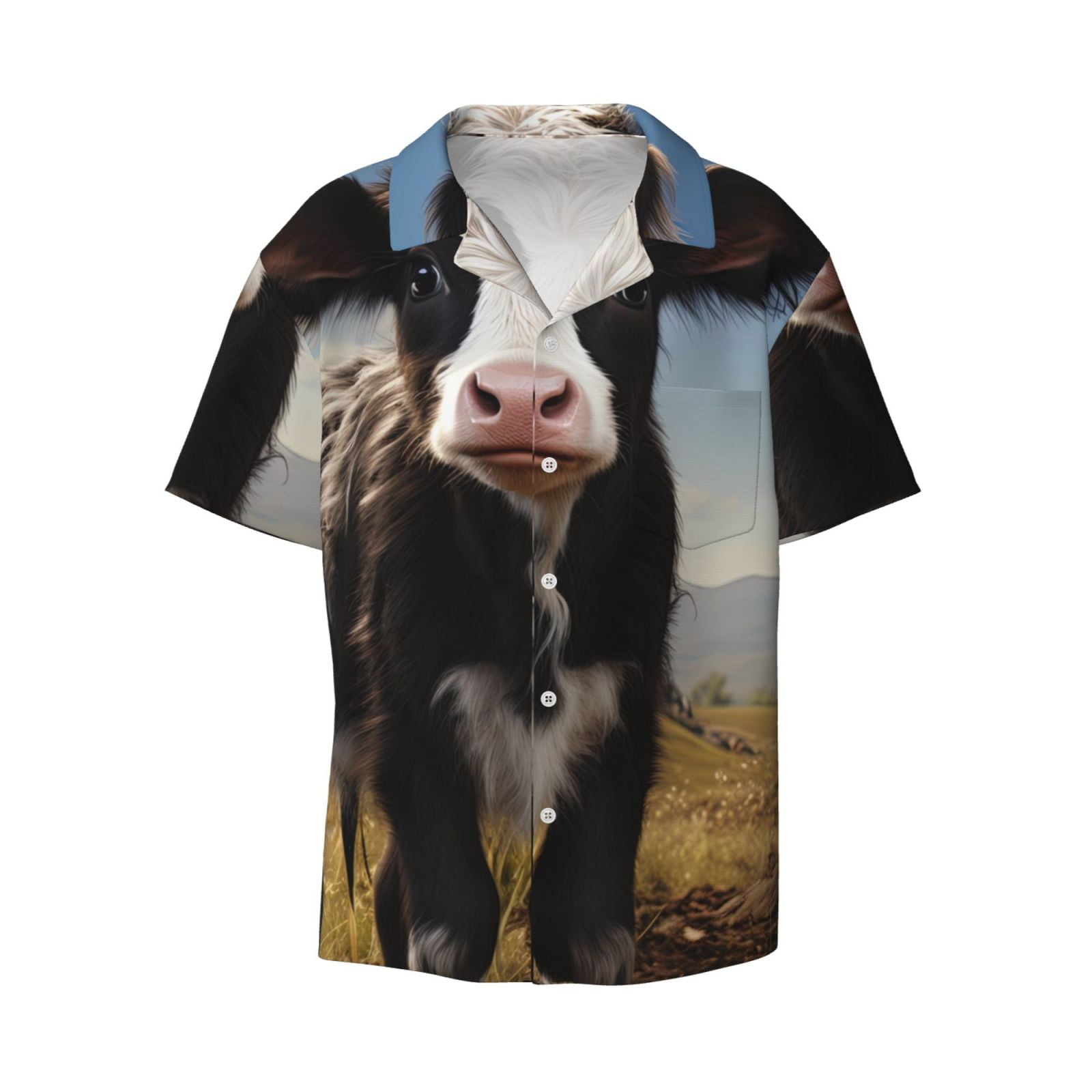 Disketp Men's Hawaiian Cute Prairie Cow Print Shirts Button Down ...