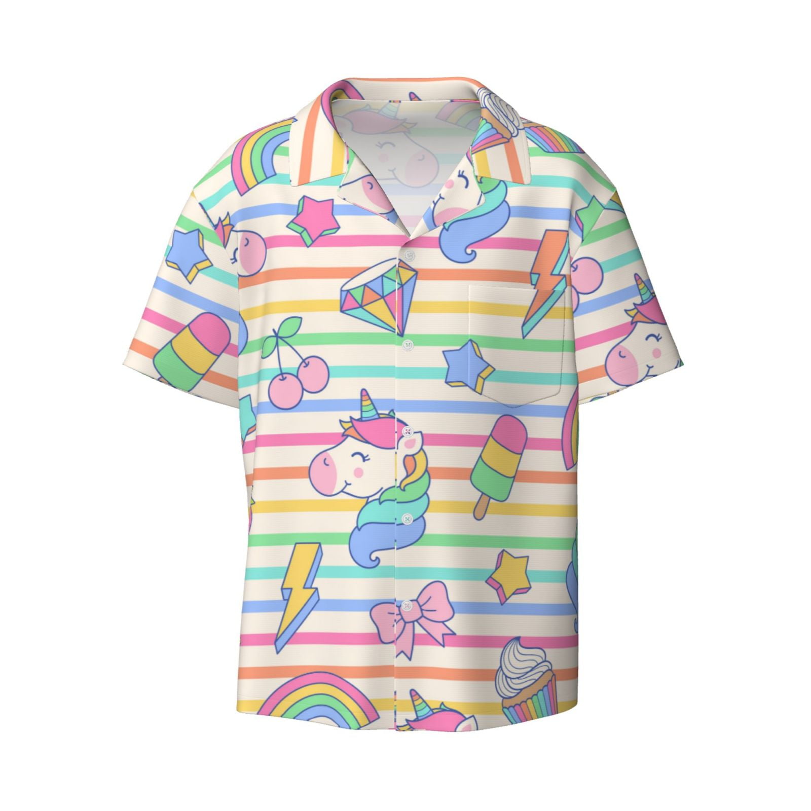 Disketp Men's Hawaiian Cute Unicorn Print Shirts Button Down Holiday ...