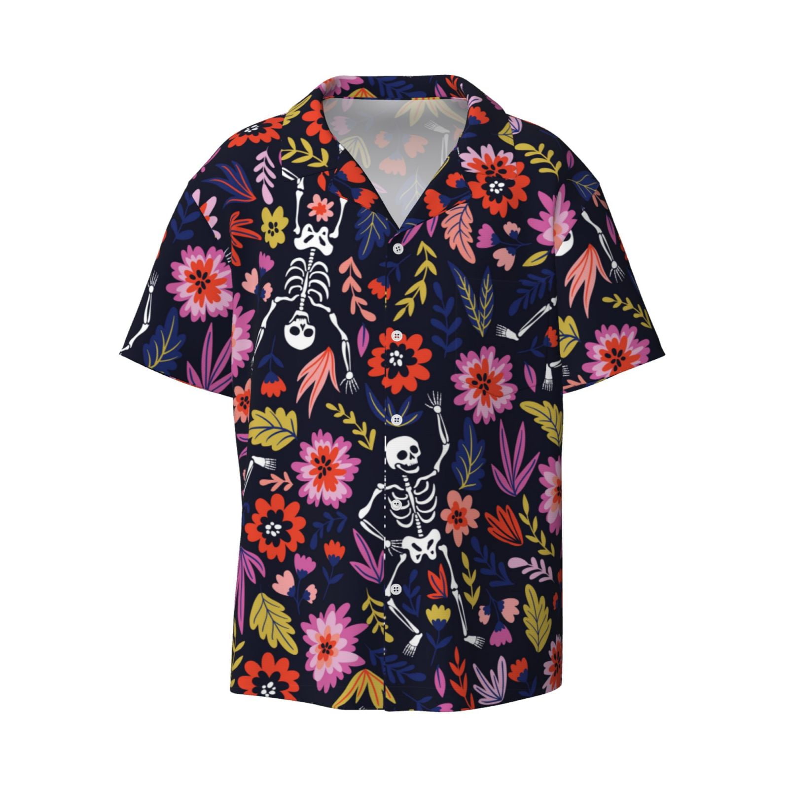 Disketp Men's Hawaiian Dancing Skeletons Floral Garden Print Shirts ...