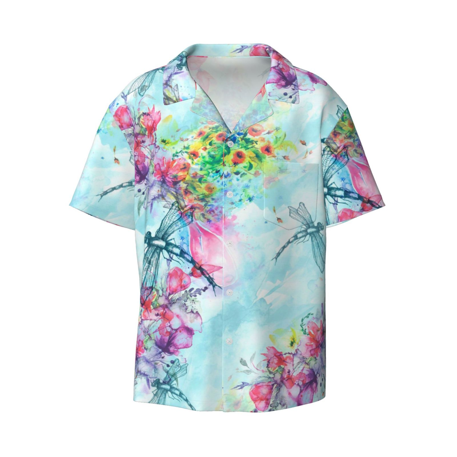 Disketp Men's Hawaiian Dragonfly Floral Print Shirts Button Down ...