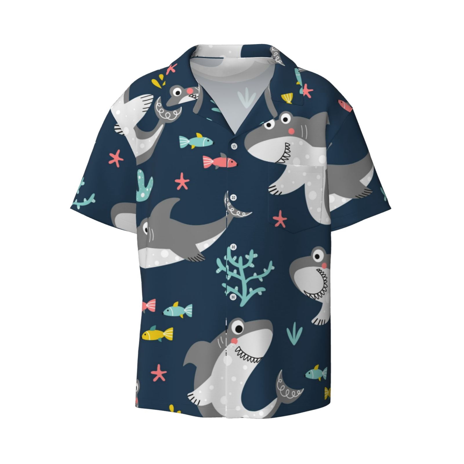 Disketp Men's Hawaiian Friendly Smiling Sharks Print Shirts Button Down ...