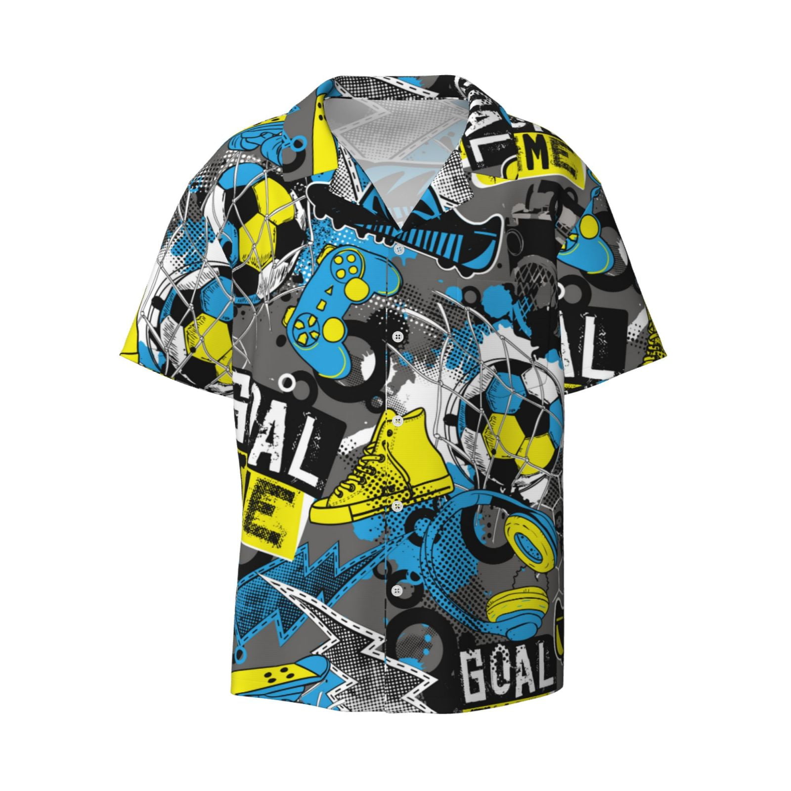 Disketp Men's Hawaiian Goal Time Print Shirts Button Down Holiday Beach ...