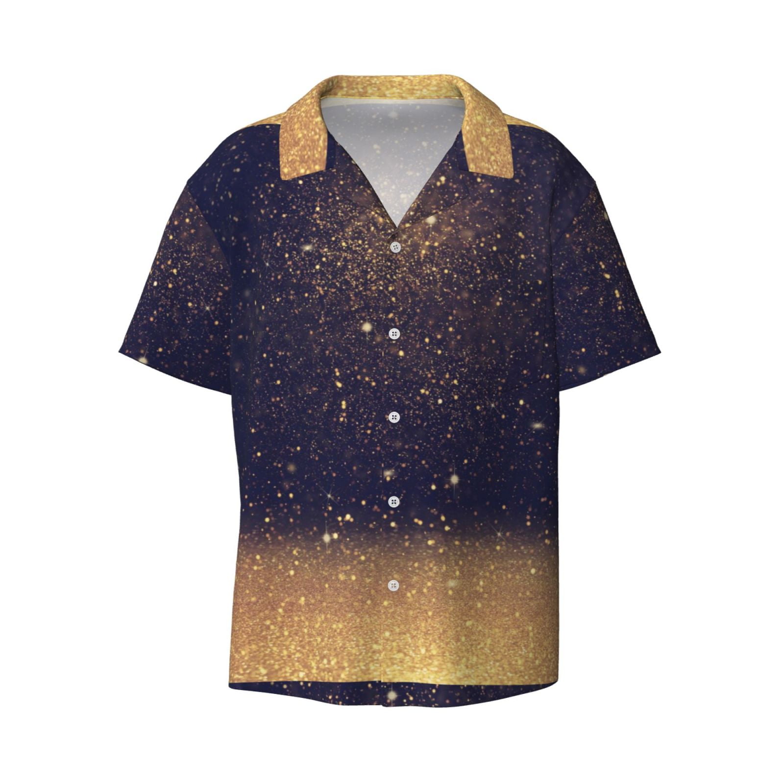 Disketp Men's Hawaiian Gold Black Glitter Print Shirts Button Down ...