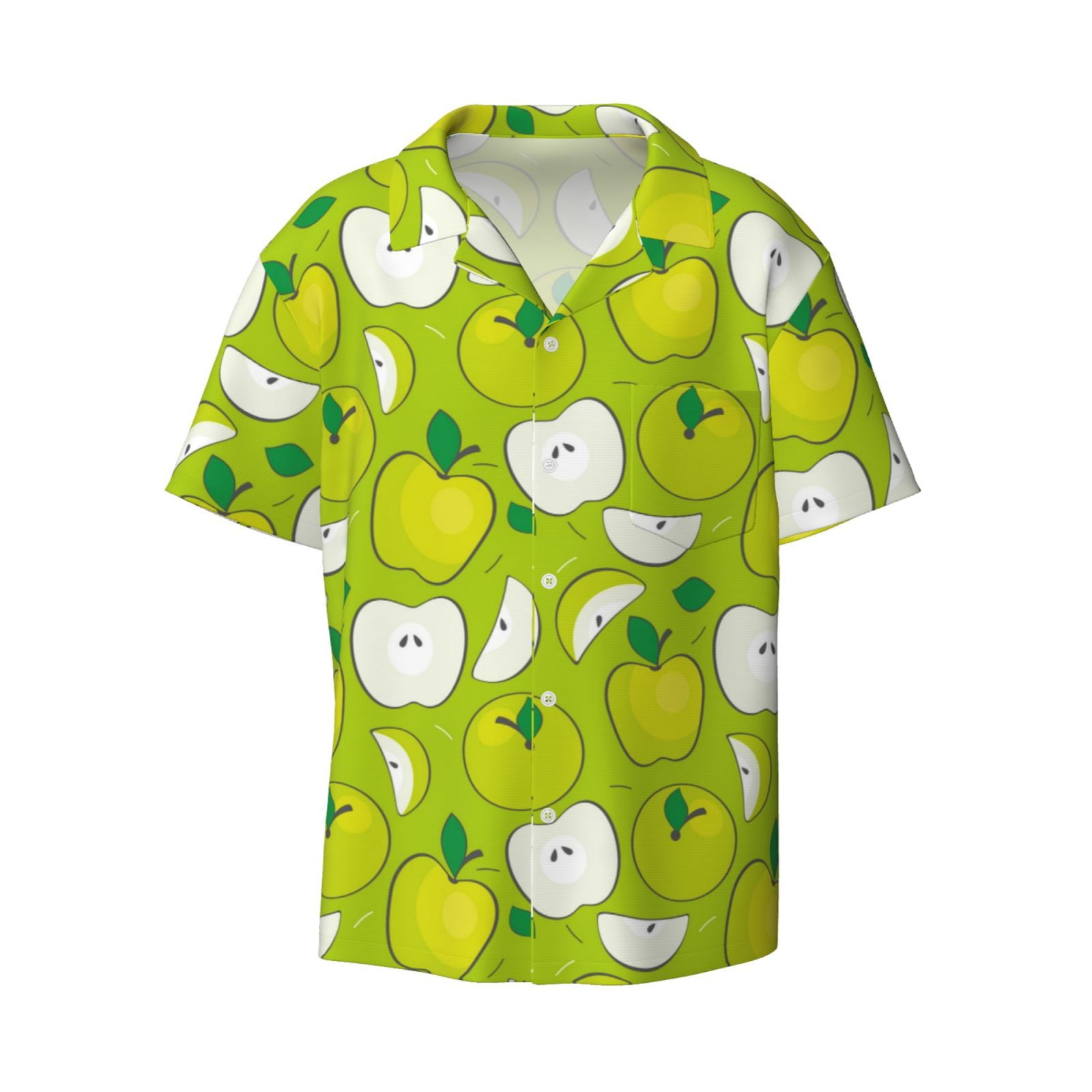 Disketp Men's Hawaiian Green Apple Print Shirts Button Down Holiday ...