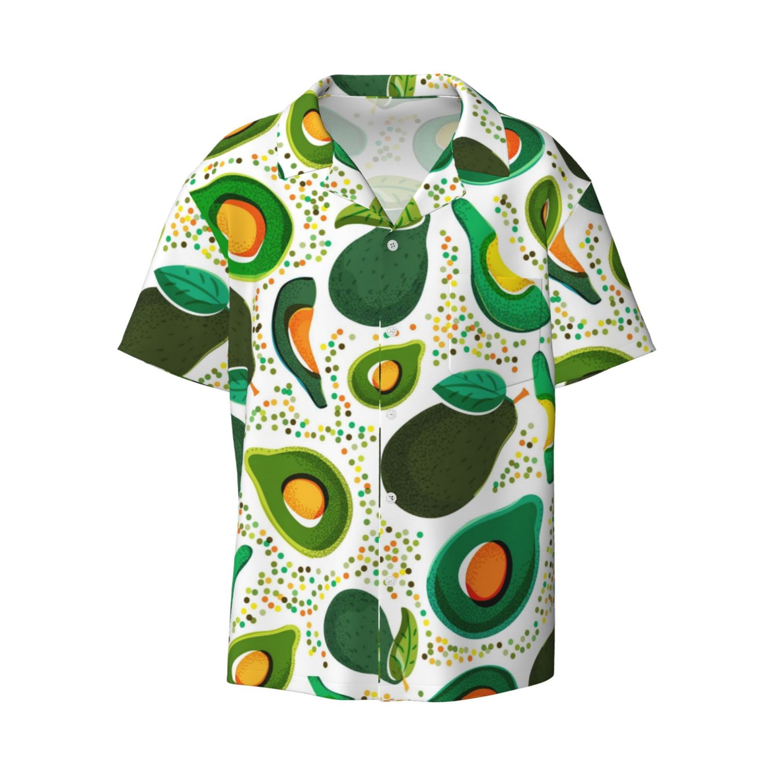 Disketp Men's Hawaiian Green Avocado Print Shirts Button Down Holiday ...
