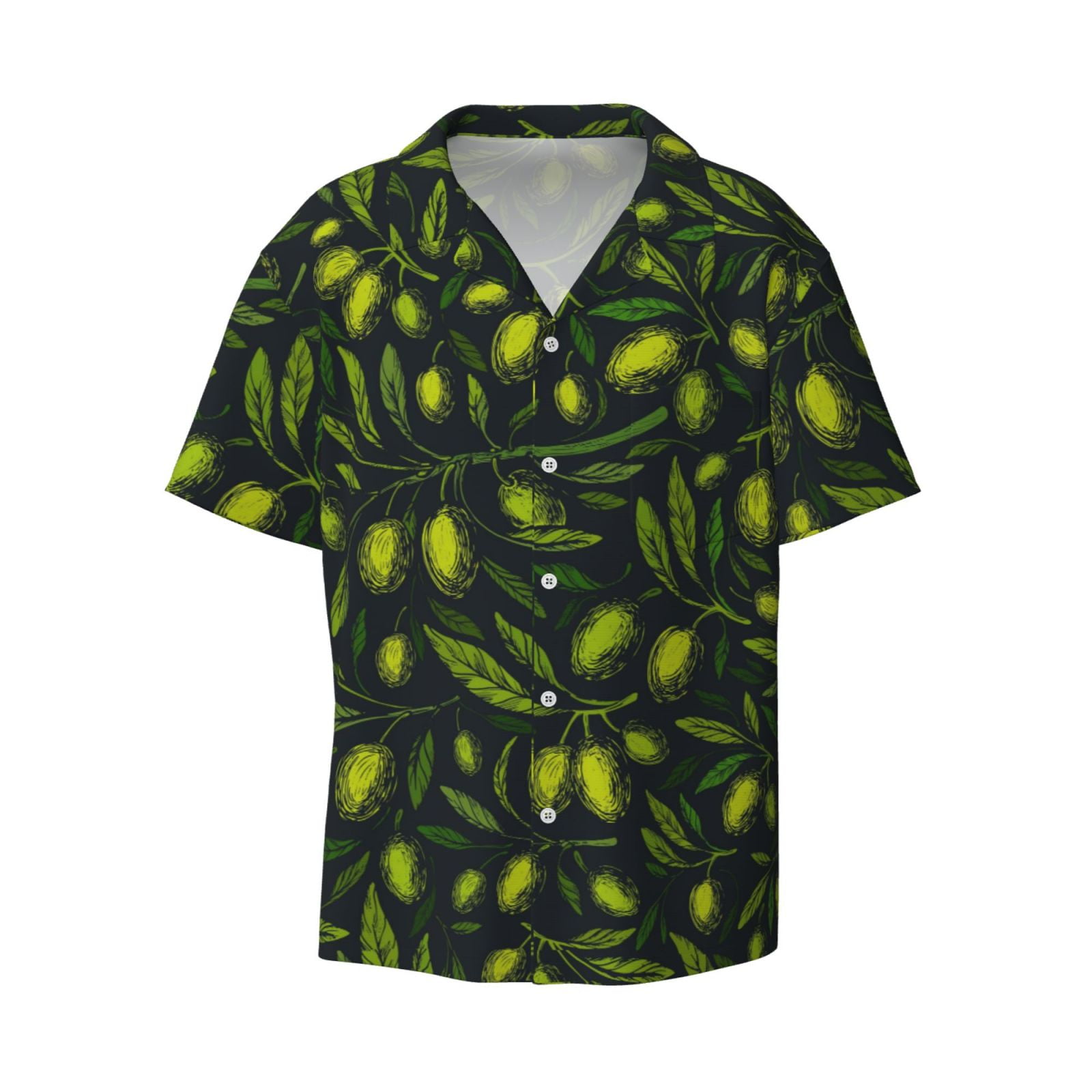 Disketp Men's Hawaiian Green Branch Olive Print Shirts Button Down ...