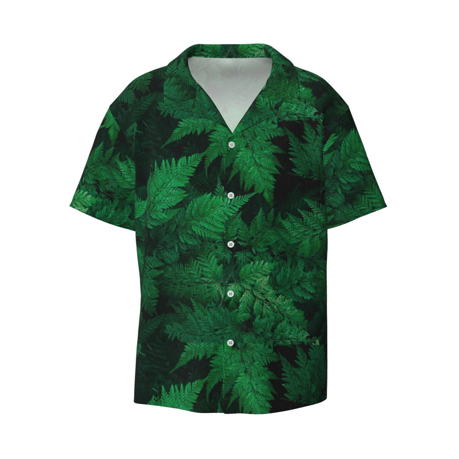 Disketp Men's Hawaiian Green Leave Fern Print Shirts Button Down ...