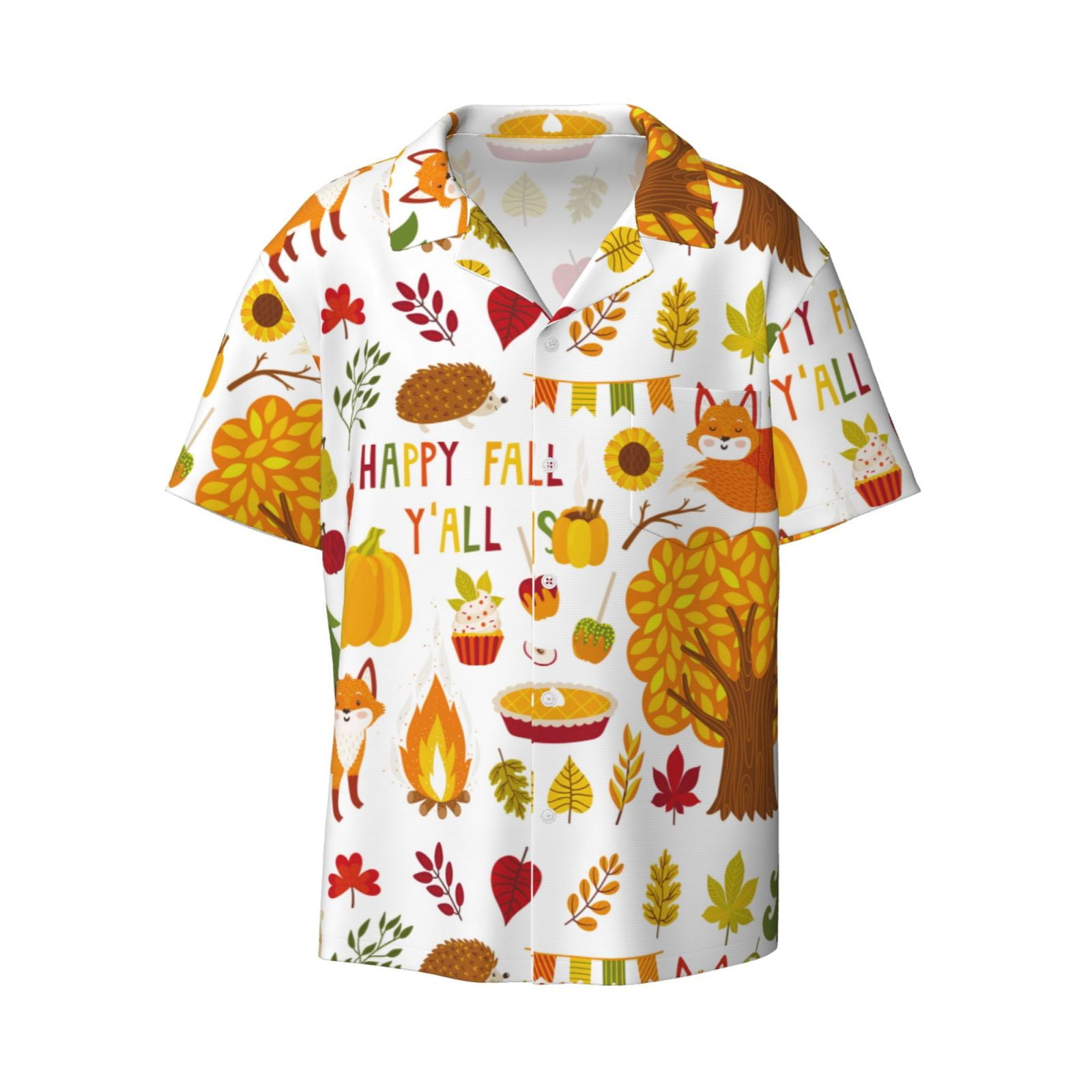 Disketp Men's Hawaiian HAPPY FALL Y'ALL Print Shirts Button Down ...