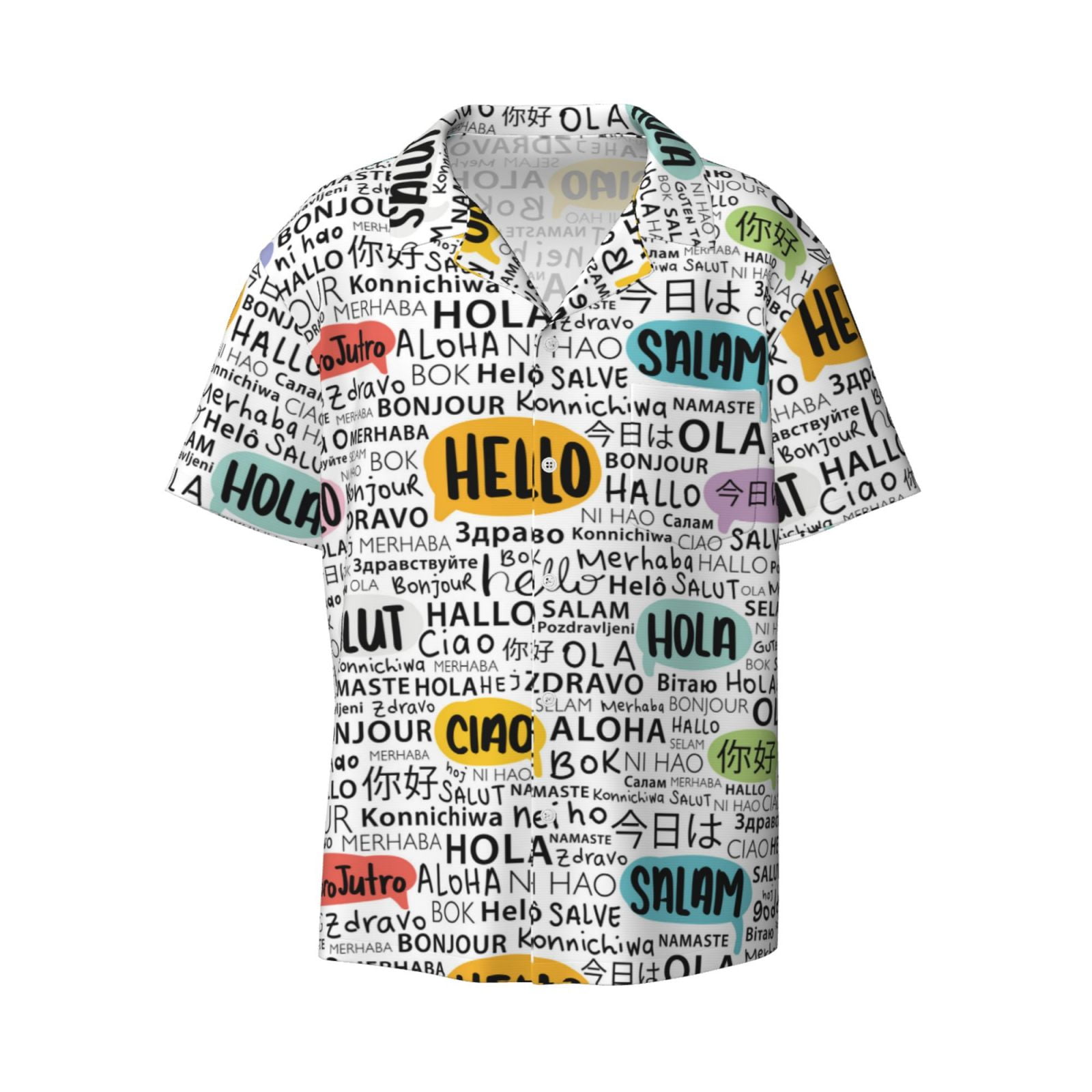 Disketp Men's Hawaiian Hello Print Shirts Button Down Holiday Beach ...