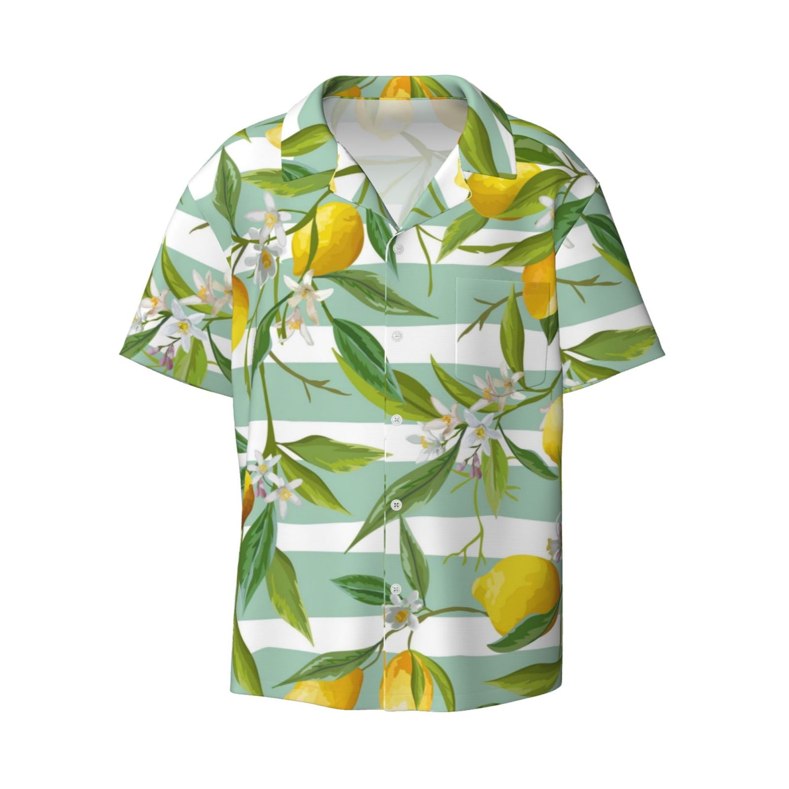 Disketp Men's Hawaiian Lemon Print Shirts Button Down Holiday Beach ...