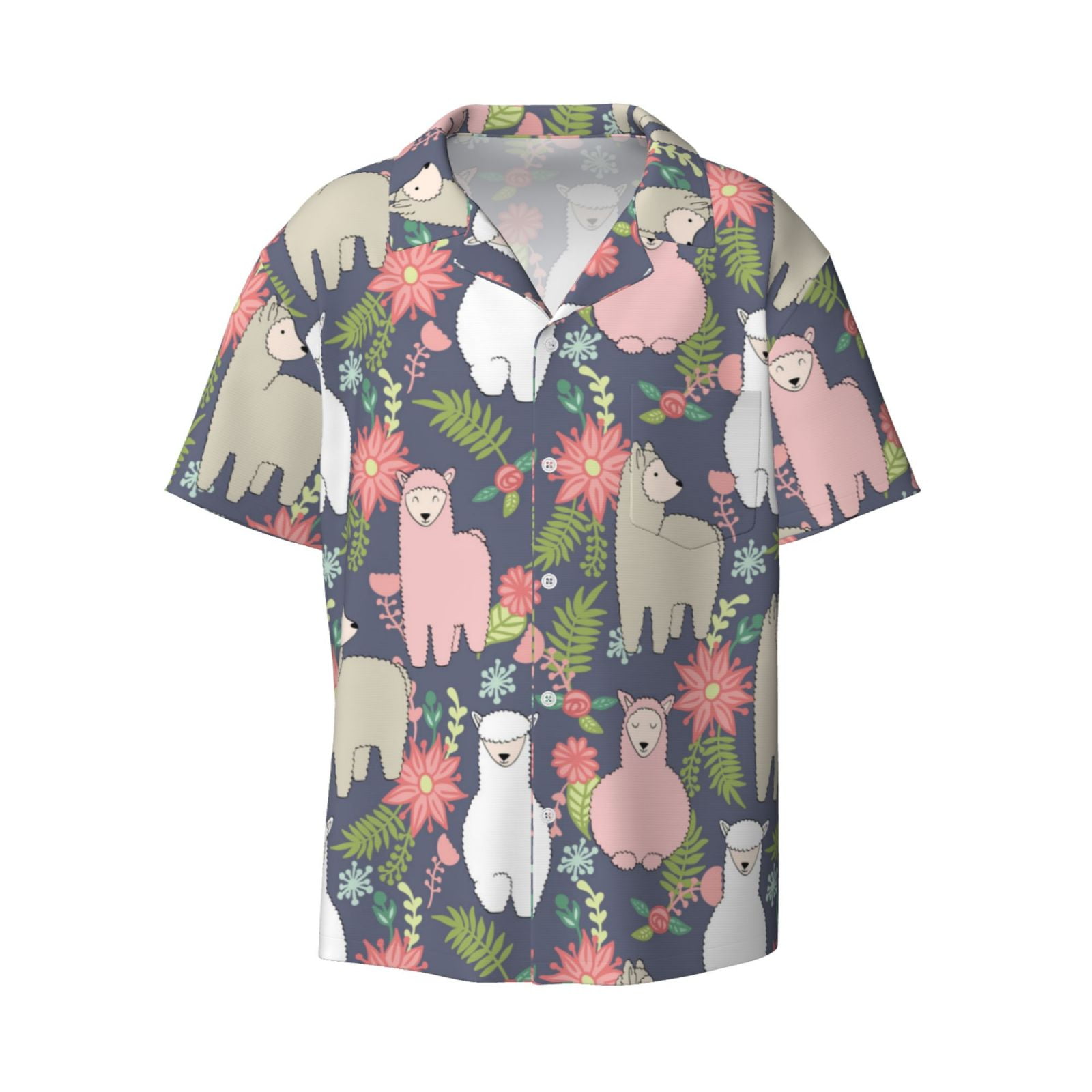 Disketp Men's Hawaiian Llamas Print Shirts Button Down Holiday Beach ...