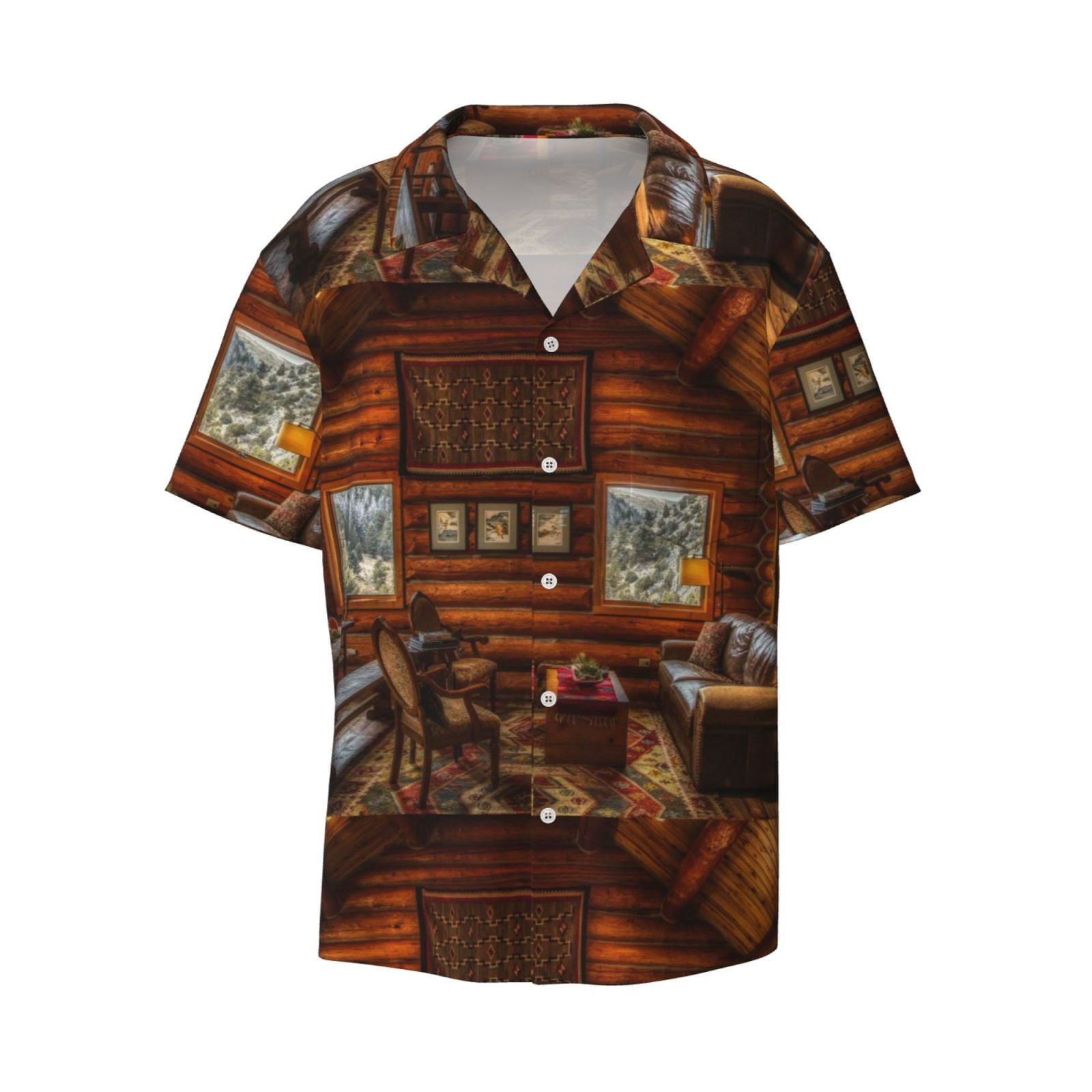 Disketp Men's Hawaiian Log Cabin Inside Print Shirts Button Down ...