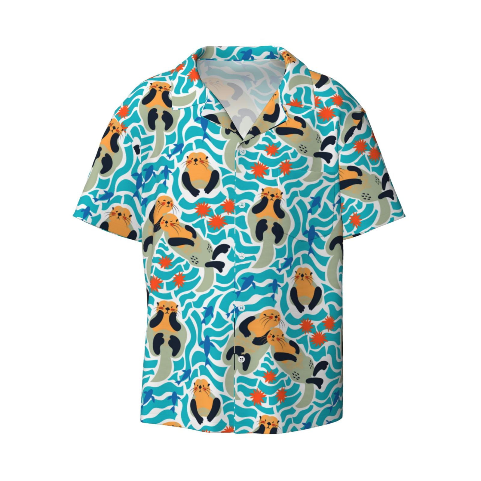 Disketp Men's Hawaiian Lovely Sea Otters Print Shirts Button Down ...