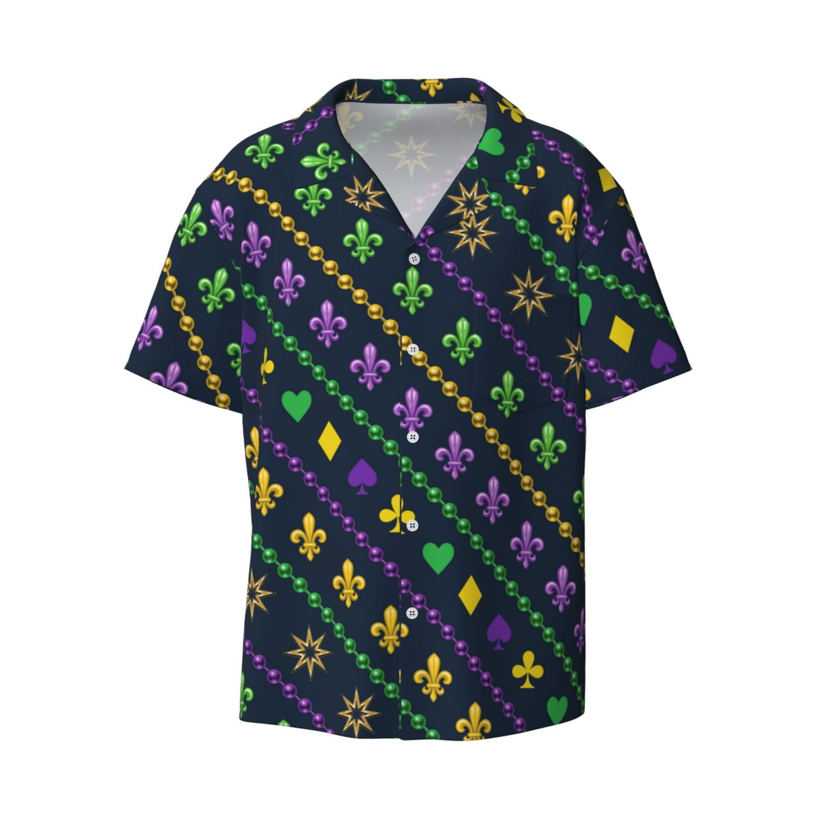 Disketp Men's Hawaiian Mardi Gras Strings of Beads Print Shirts Button ...