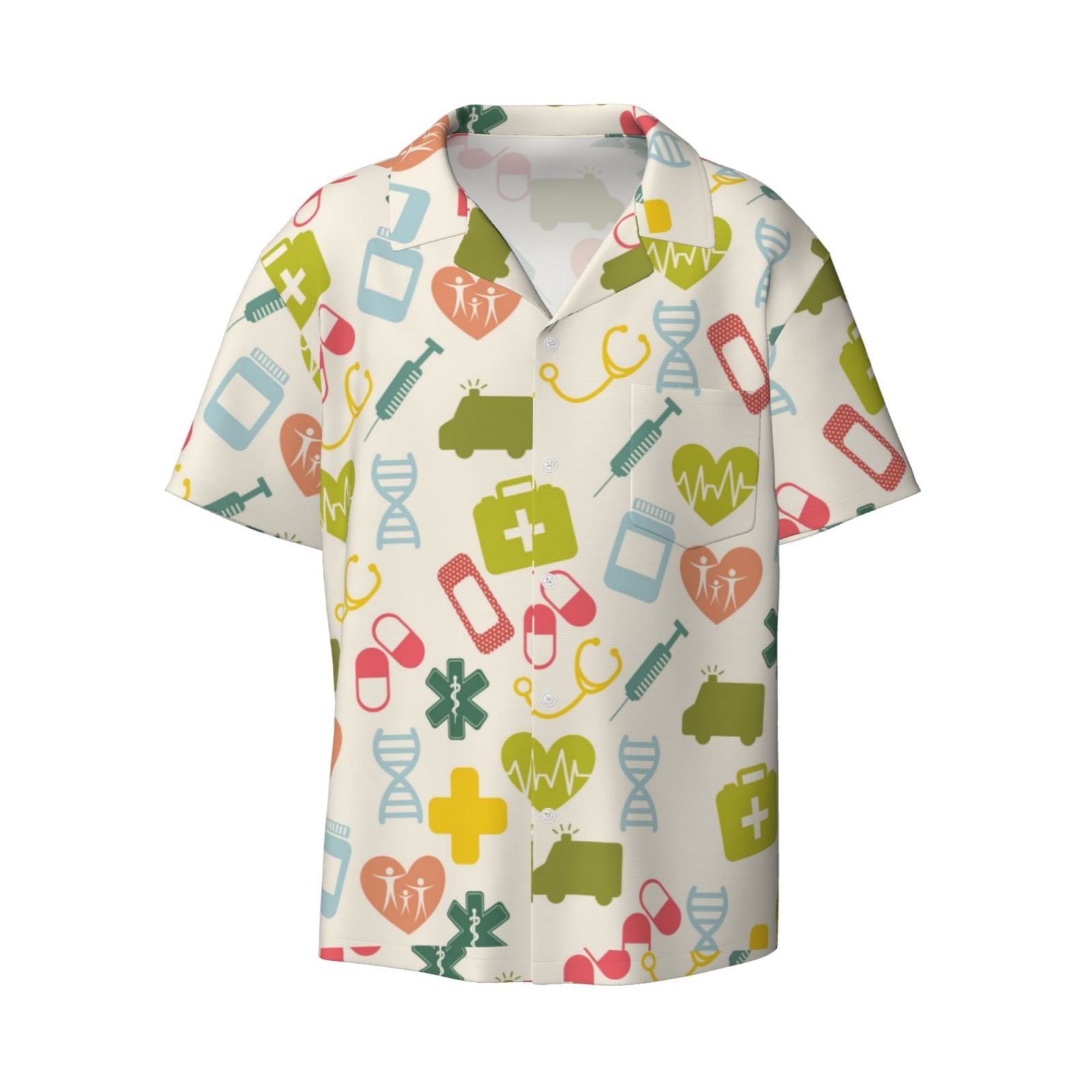 Disketp Men's Hawaiian Medical Icons Print Shirts Button Down Holiday ...