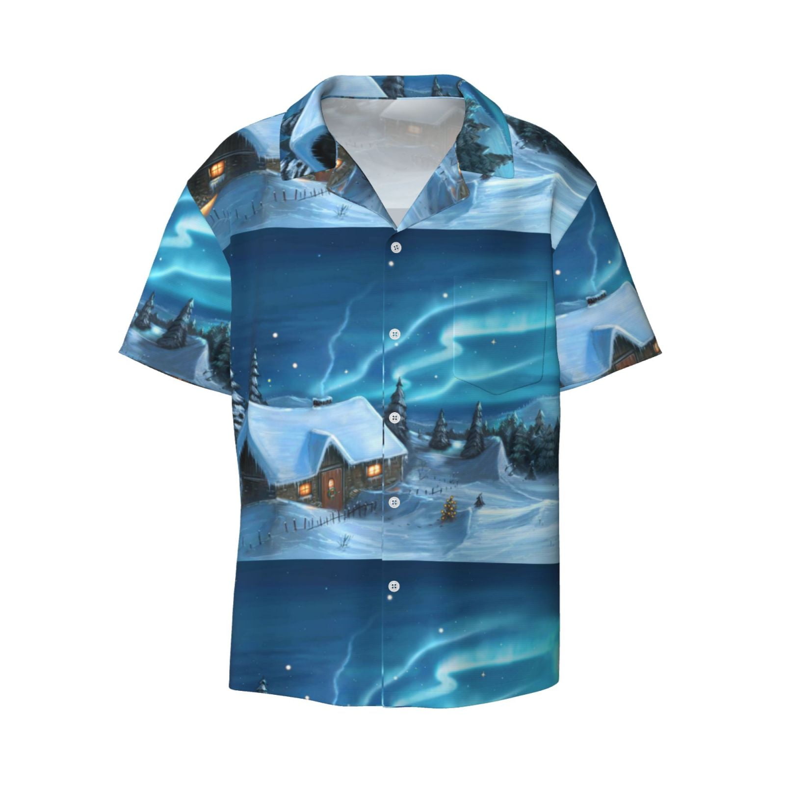 Disketp Men's Hawaiian Mountain Cottage In Snow Print Shirts Button ...