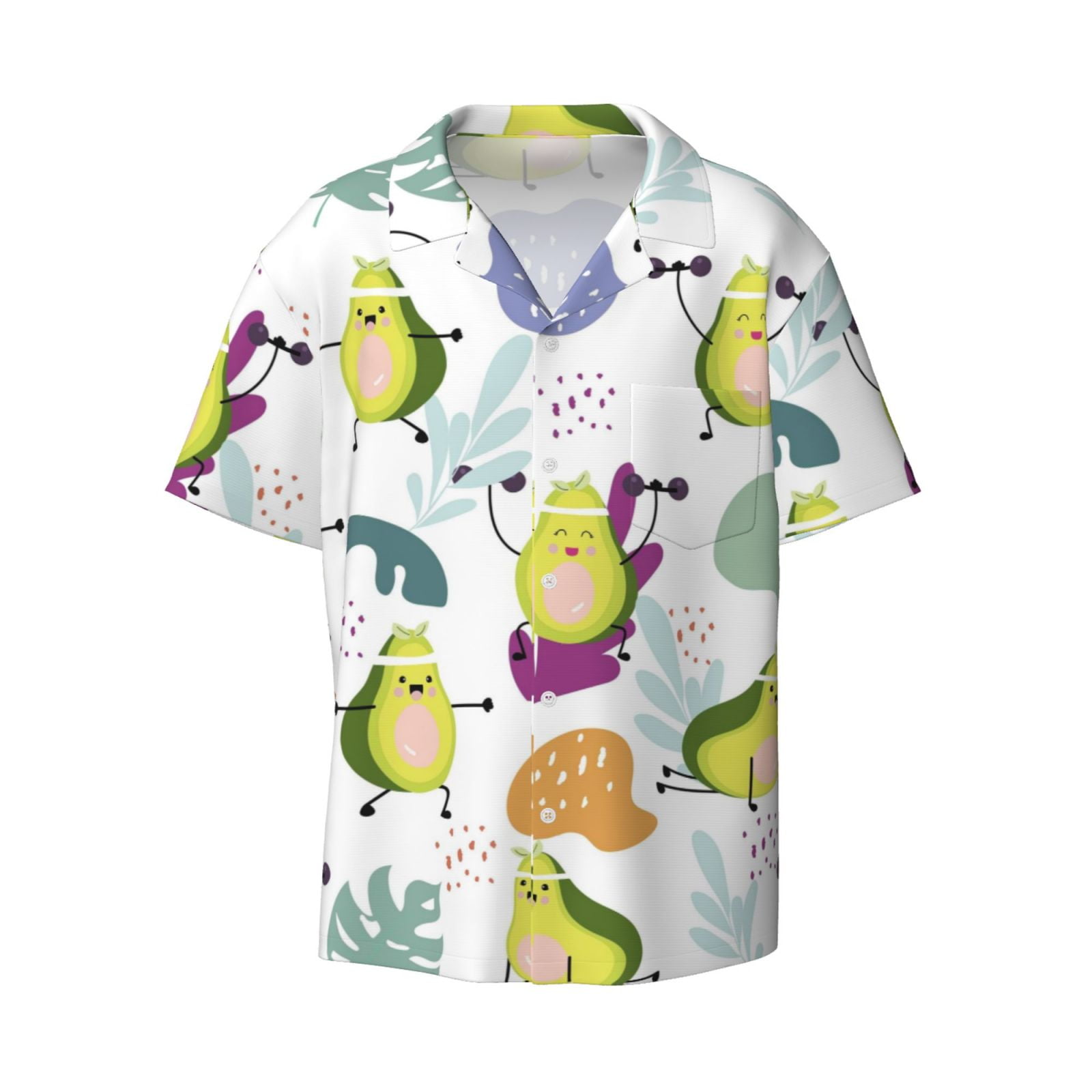 Disketp Men's Hawaiian Orange Green Avocado Print Shirts Button Down ...
