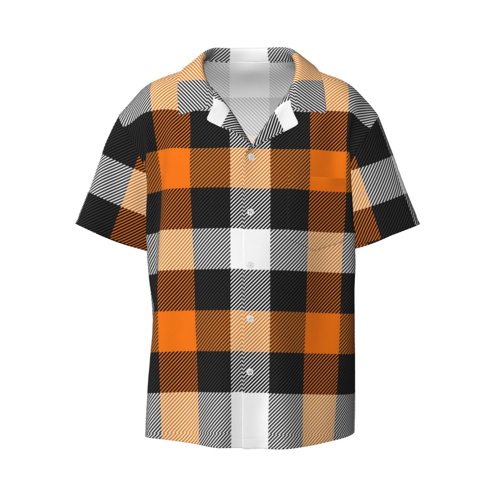 Disketp Men's Hawaiian Orange Plaid Print Shirts Button Down Holiday ...
