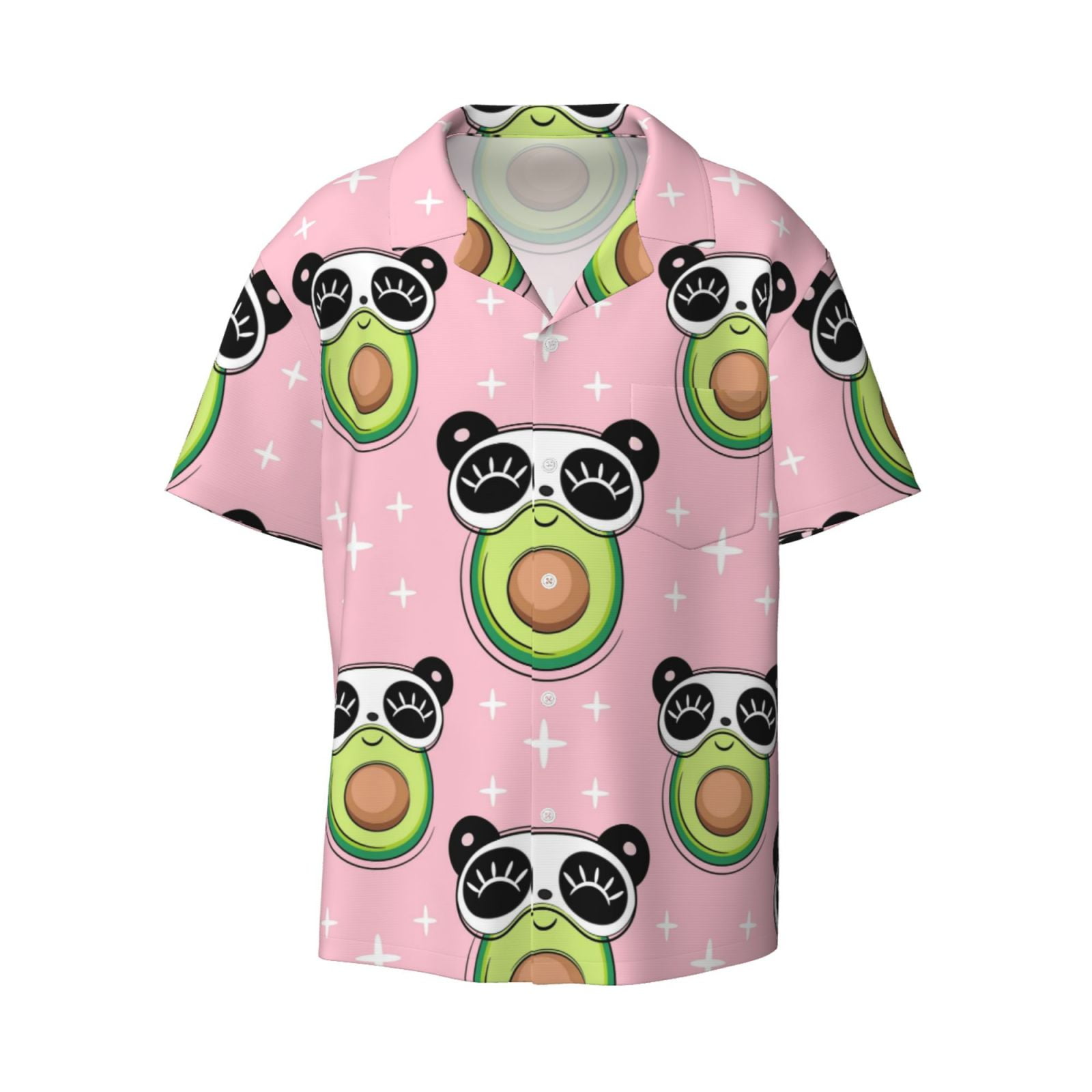 Disketp Men's Hawaiian Panda Avocado Print Shirts Button Down Holiday ...