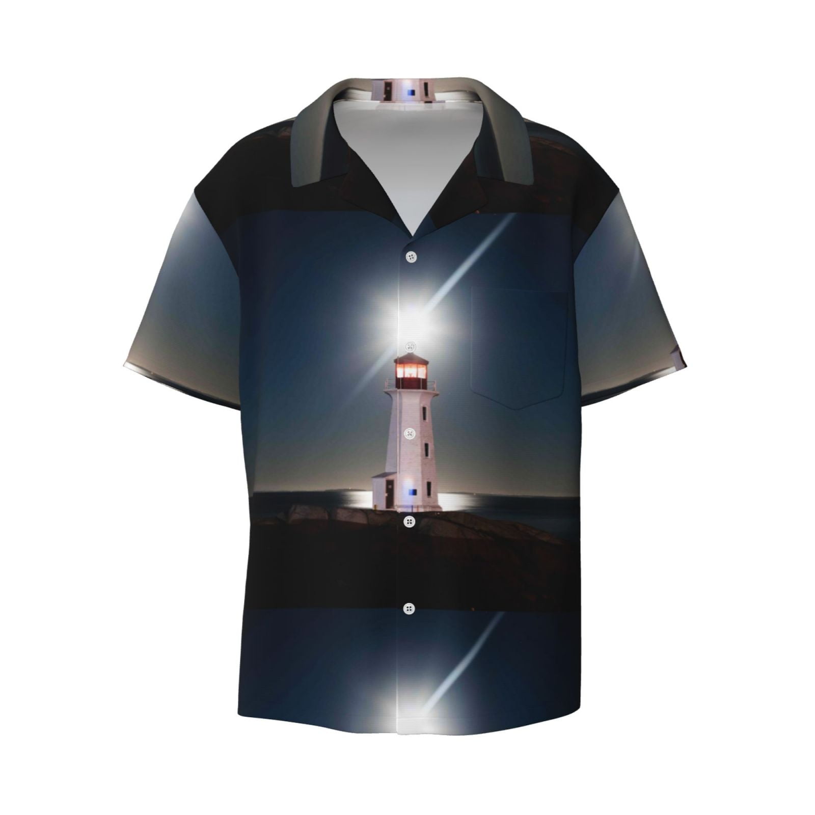 Disketp Men's Hawaiian Peggy's Cove Lighthouse Print Shirts Button Down ...