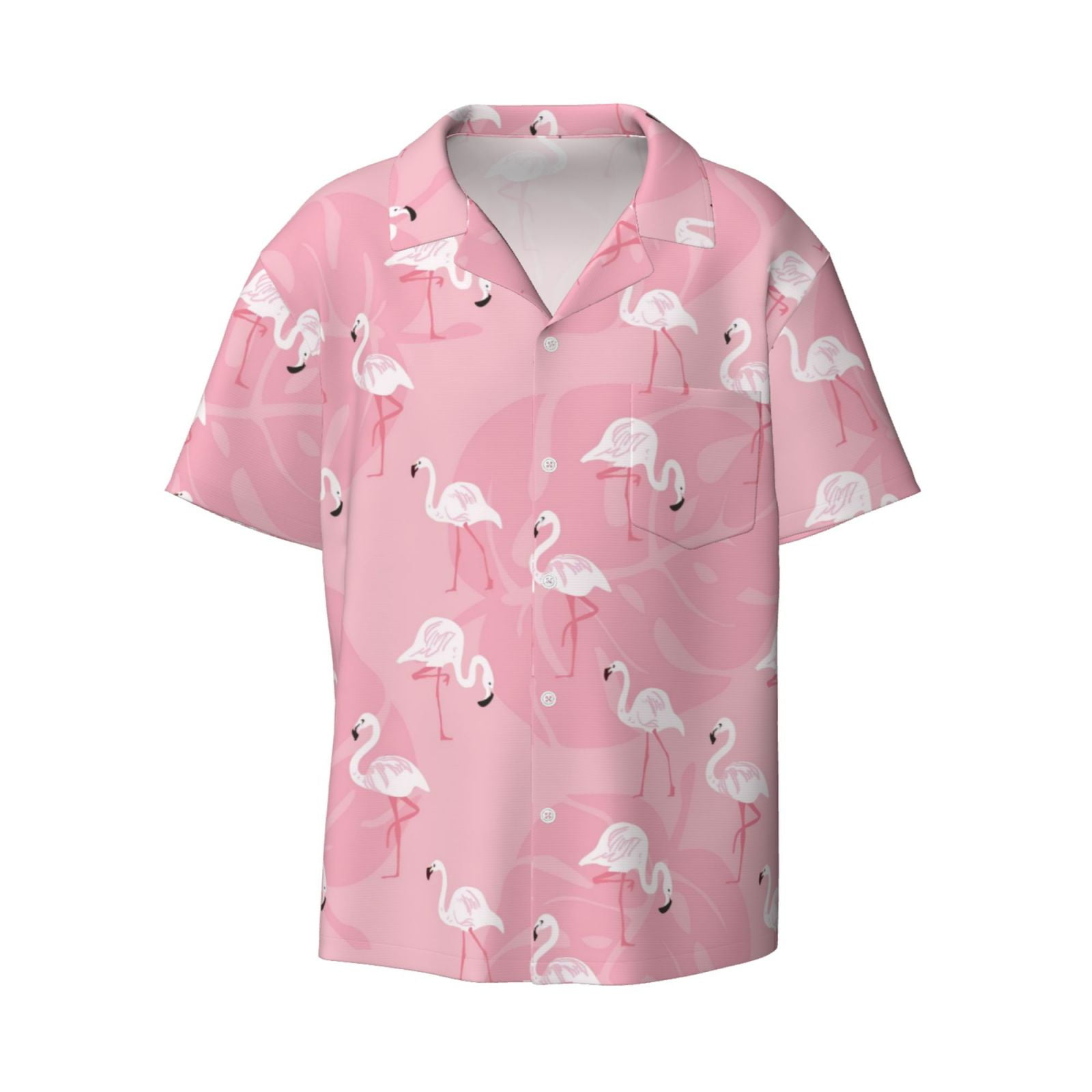 Disketp Men's Hawaiian Pink Flamingos and Flowers Print Shirts Button Down Holiday Beach Shirts ...