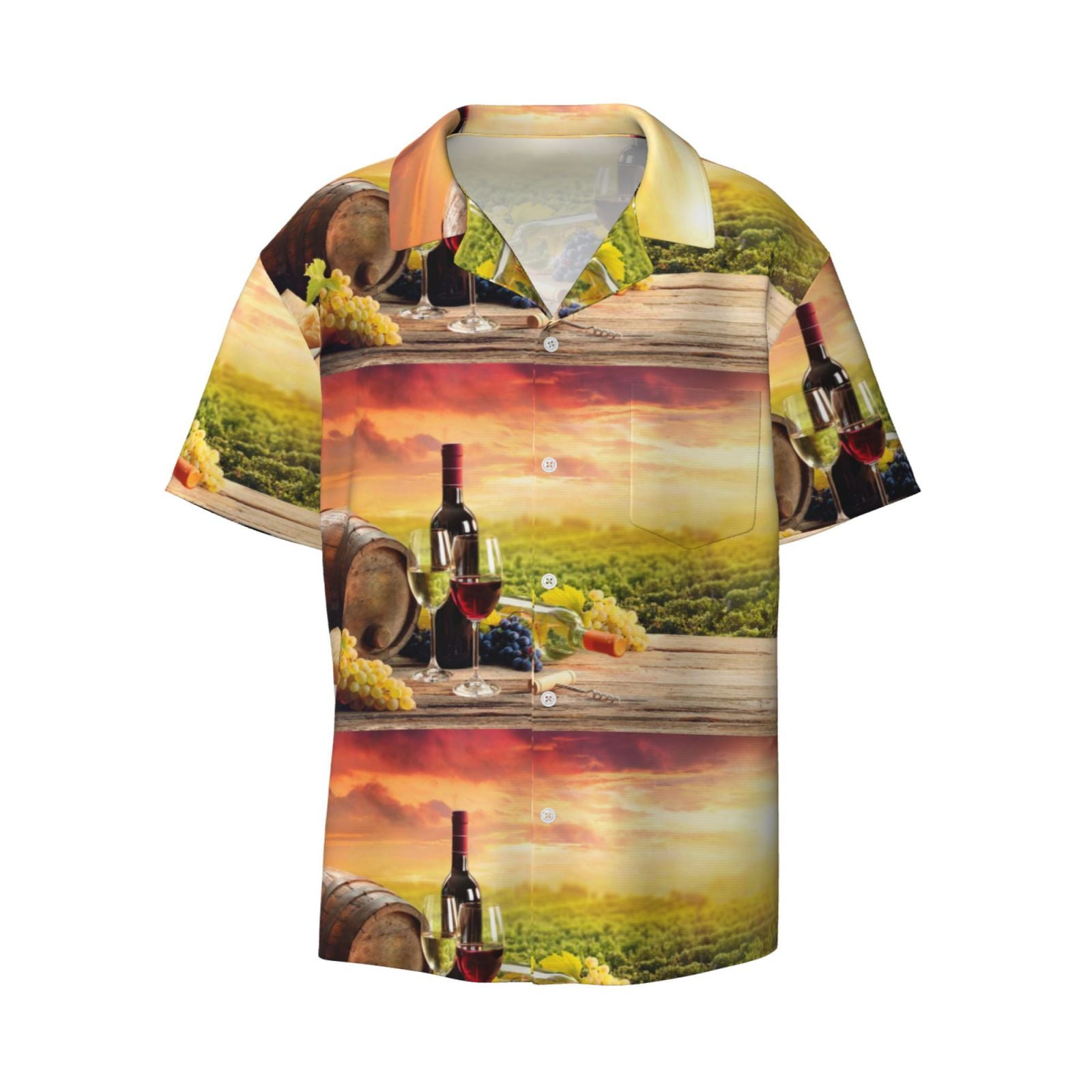 Disketp Men's Hawaiian Red Wine Glasses Print Shirts Button Down ...
