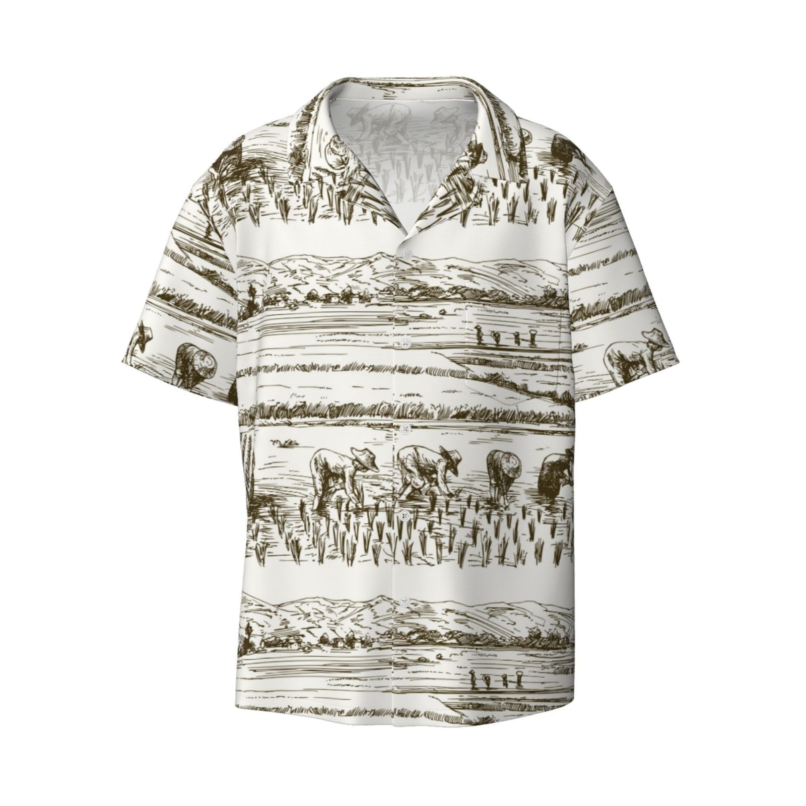 Disketp Men's Hawaiian Rice Harvest Print Shirts Button Down Holiday ...