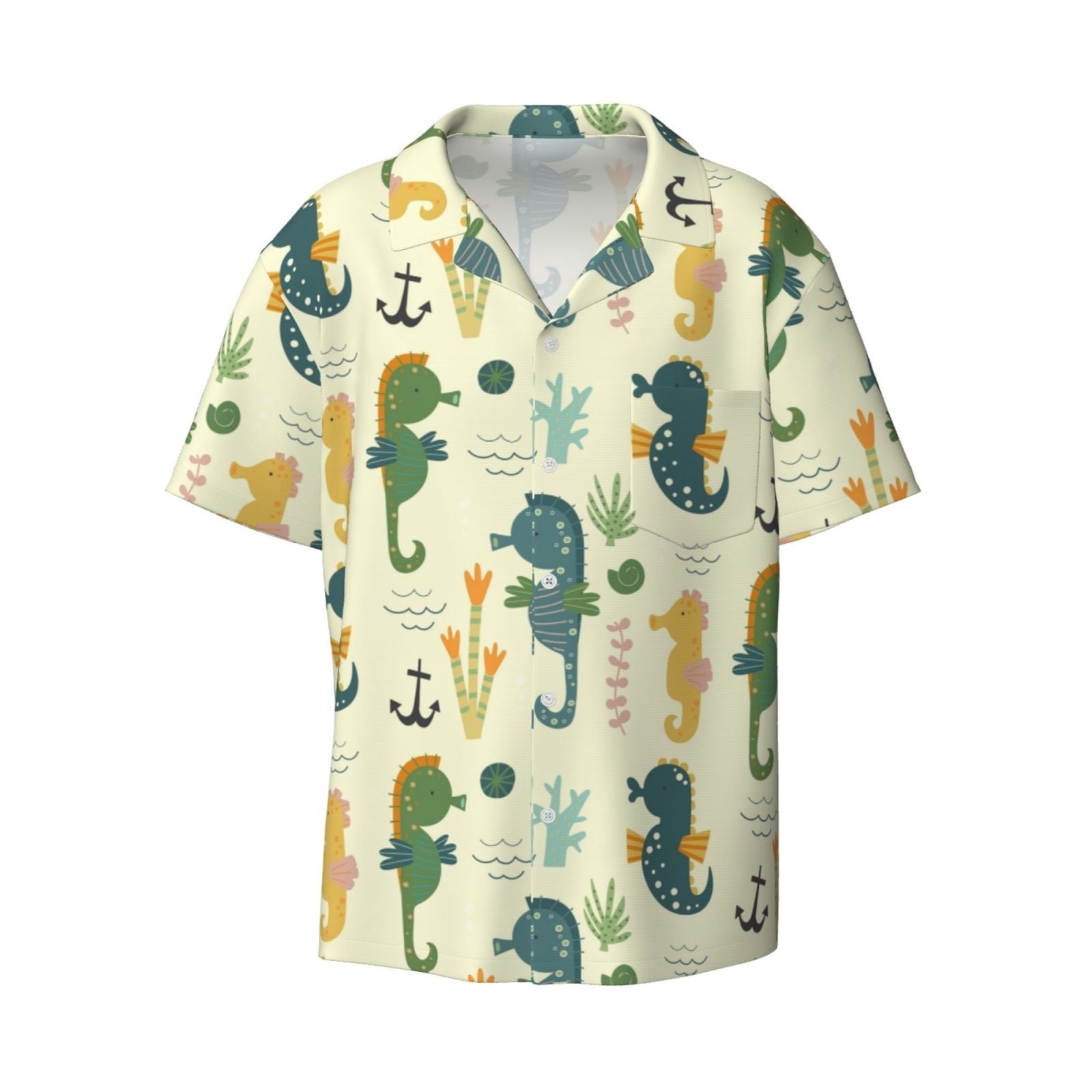 Disketp Men's Hawaiian Seahorse Print Shirts Button Down Holiday Beach ...