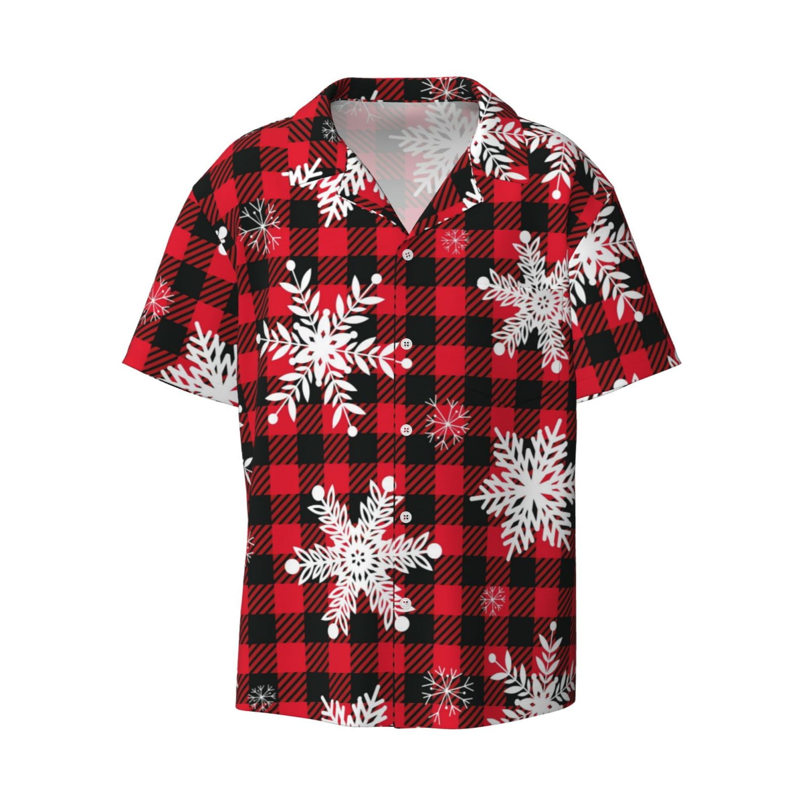 Disketp Men's Hawaiian Snowflakes On A Buffalo Plaid Print Shirts ...