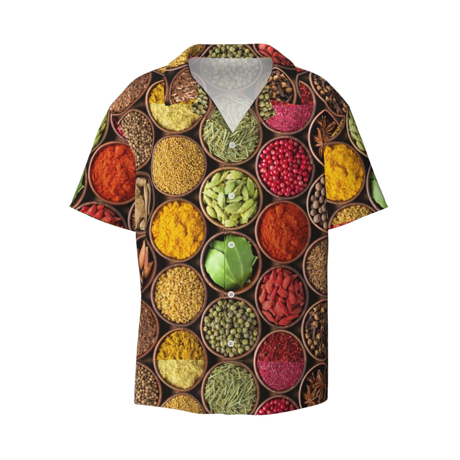 Disketp Men's Hawaiian Spices And Herbs Print Shirts Button Down ...