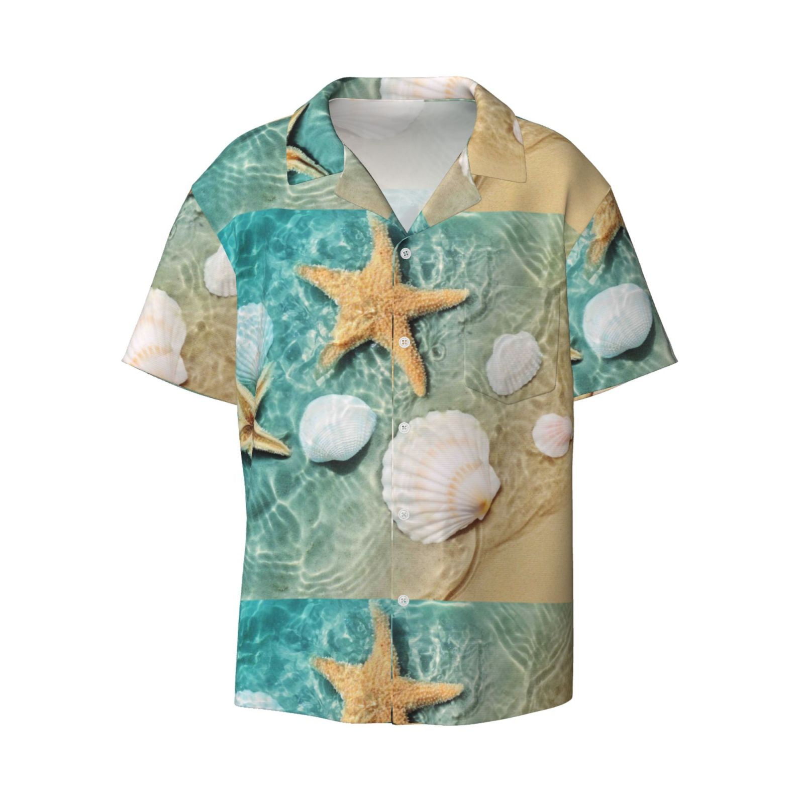 Disketp Men's Hawaiian Starfish And Seashell Print Shirts Button Down ...