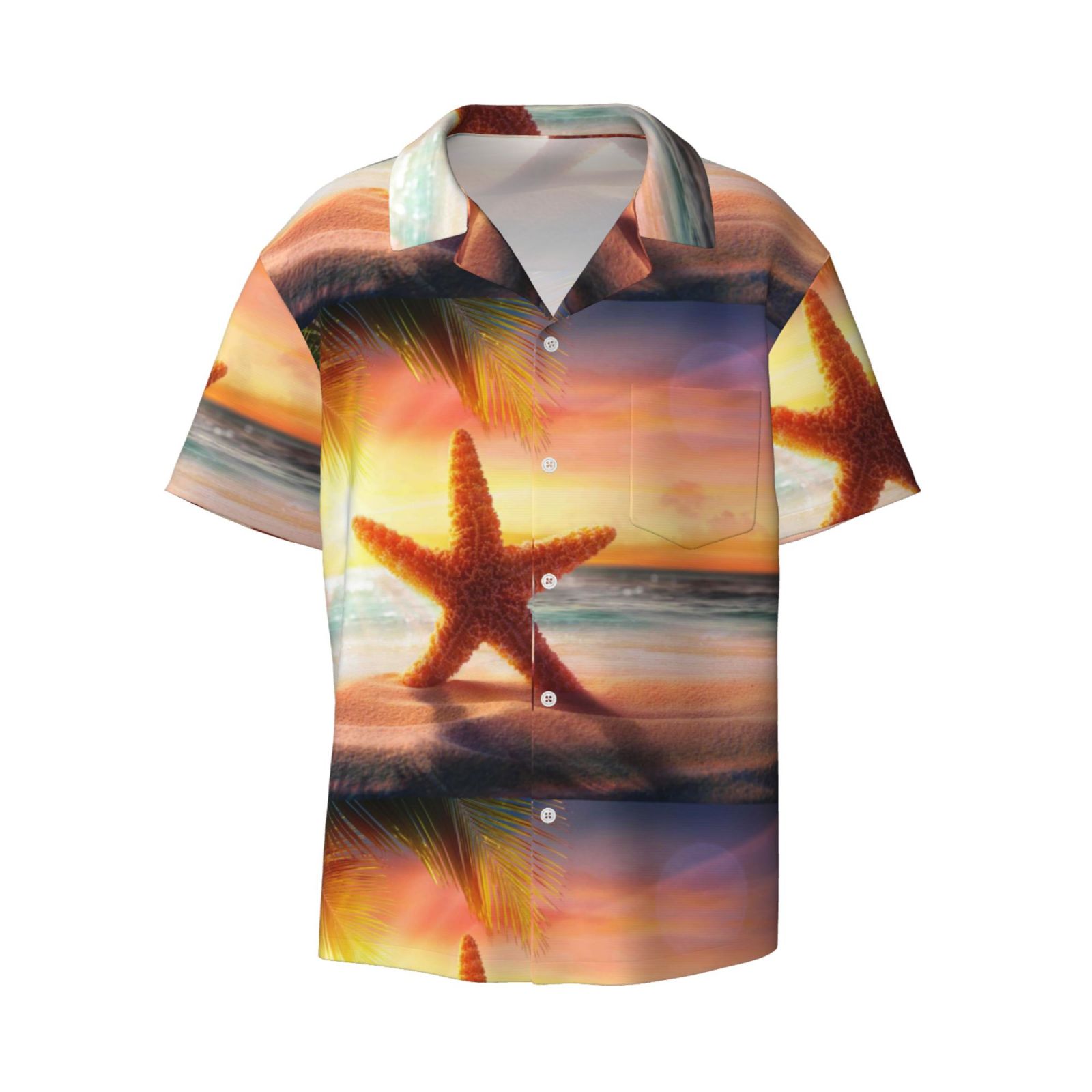 Disketp Men's Hawaiian Starfish Sunset Sea Beach Print Shirts Button ...