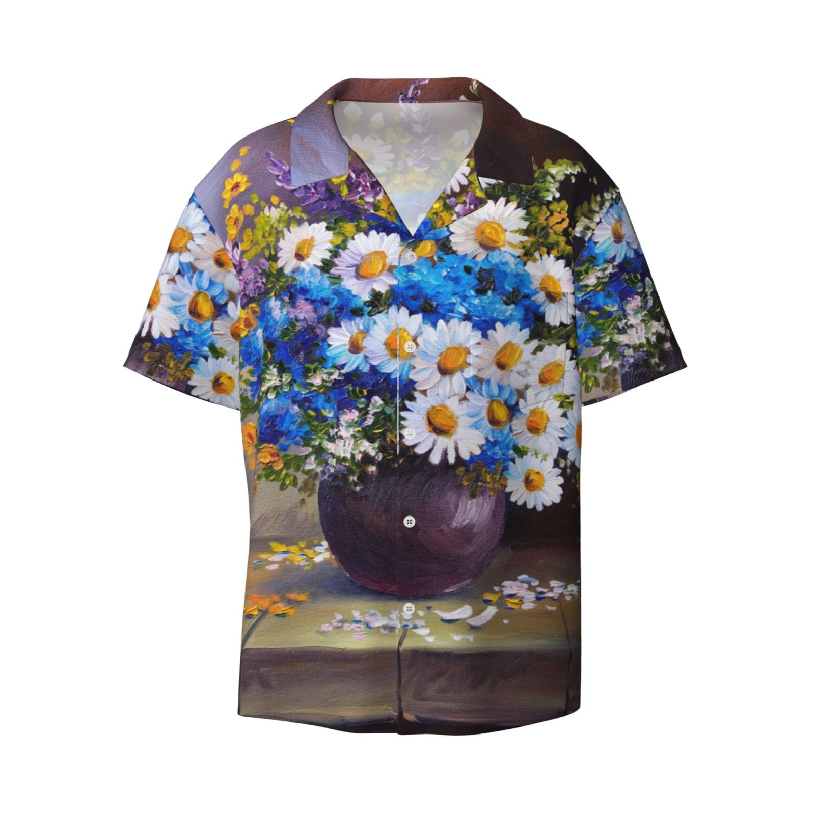 Disketp Men's Hawaiian Still Life Flowers Print Shirts Button Down ...