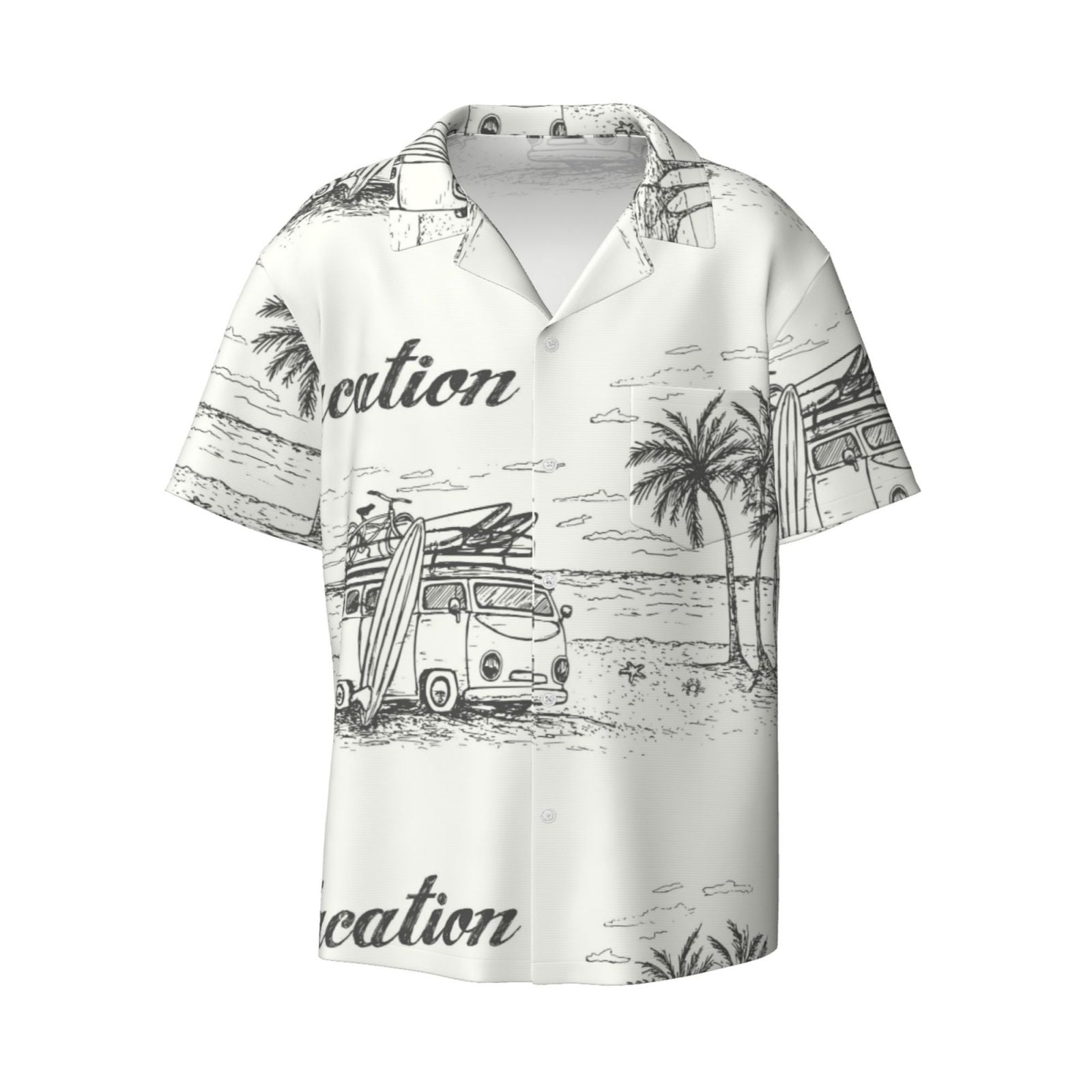 Disketp Men's Hawaiian Summer Vacation Scene Print Shirts Button Down ...